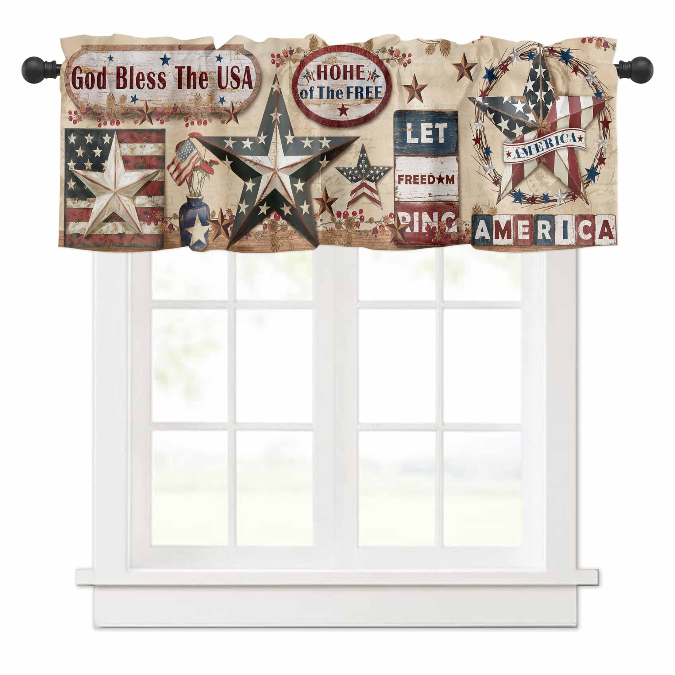 Valances for Windows Independence Day Rustic Patriotic Stars American ...