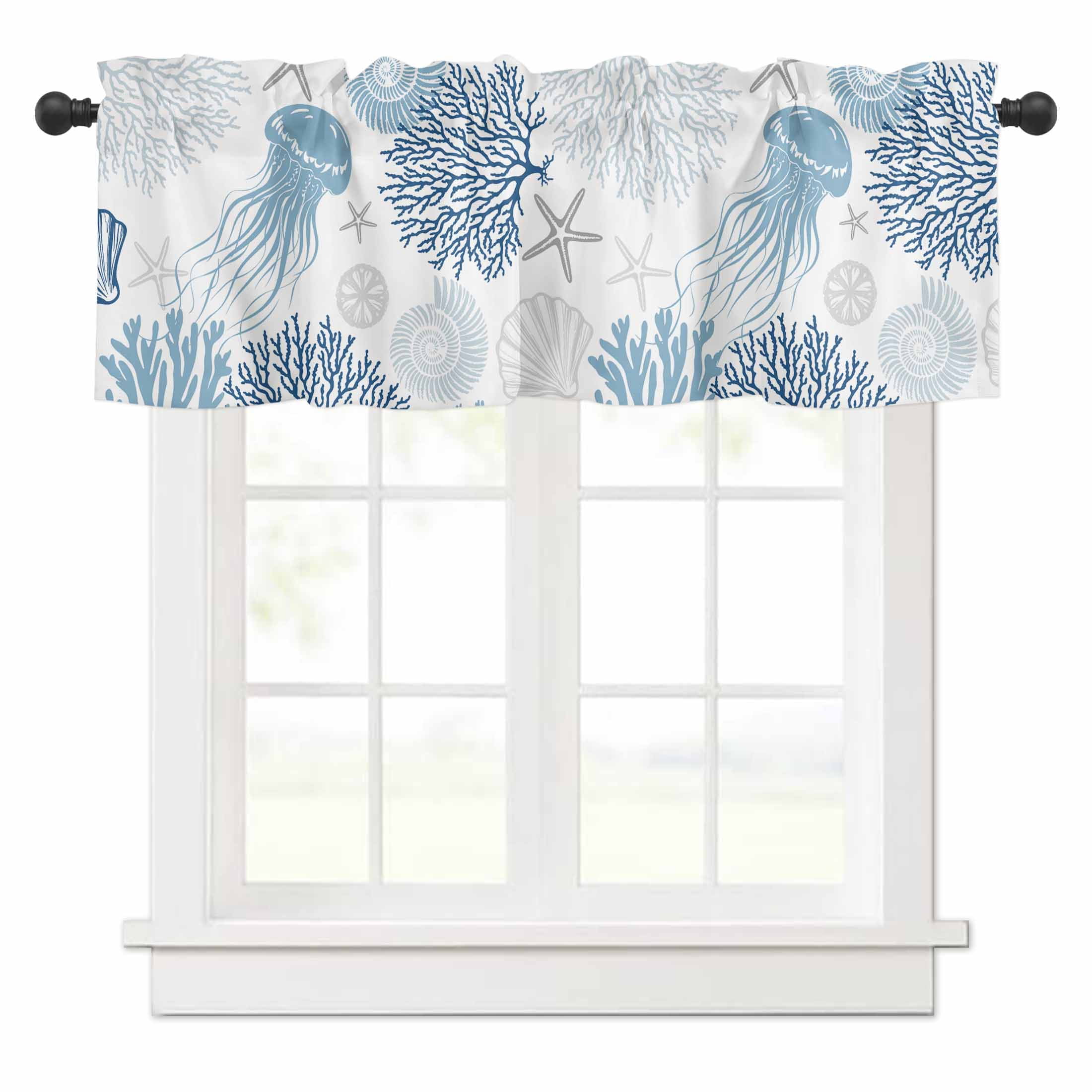 Valances for Windows Jellyfish Window Valances Rod Pocket Blue Coral ...