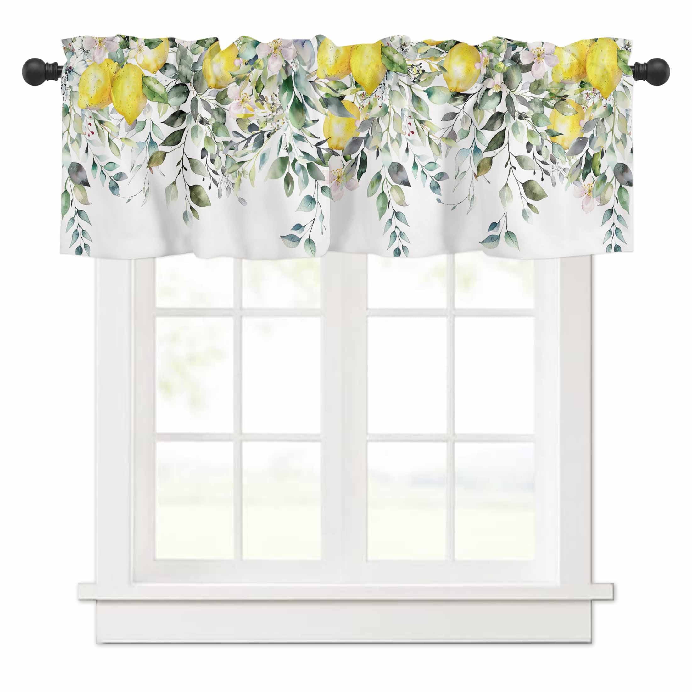 Valances for Windows Lemon Plants Floral Eucalyptus Leaves Solid White ...