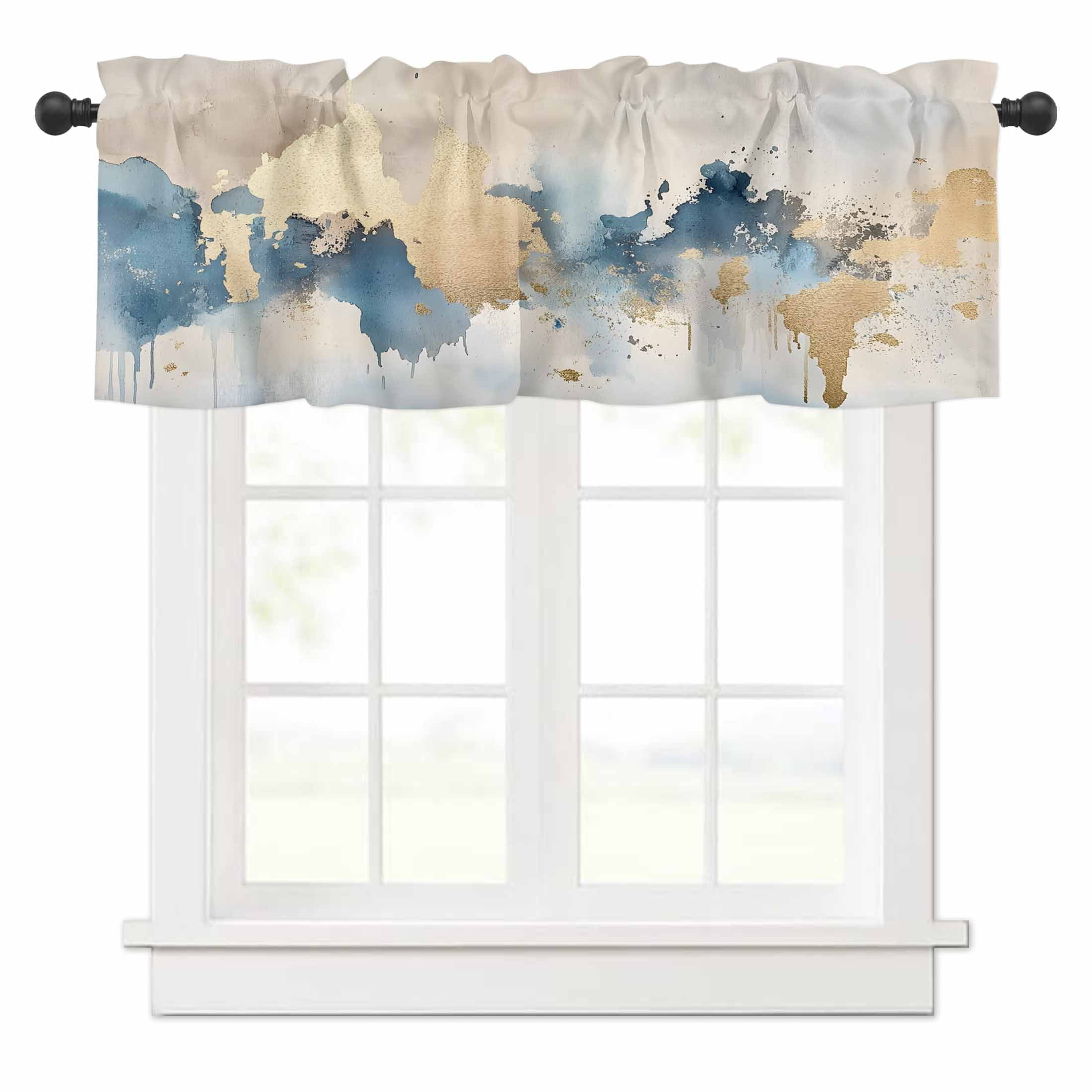 Valances for Windows Light Blue Gold Abstract Modern Art Oil Painting ...