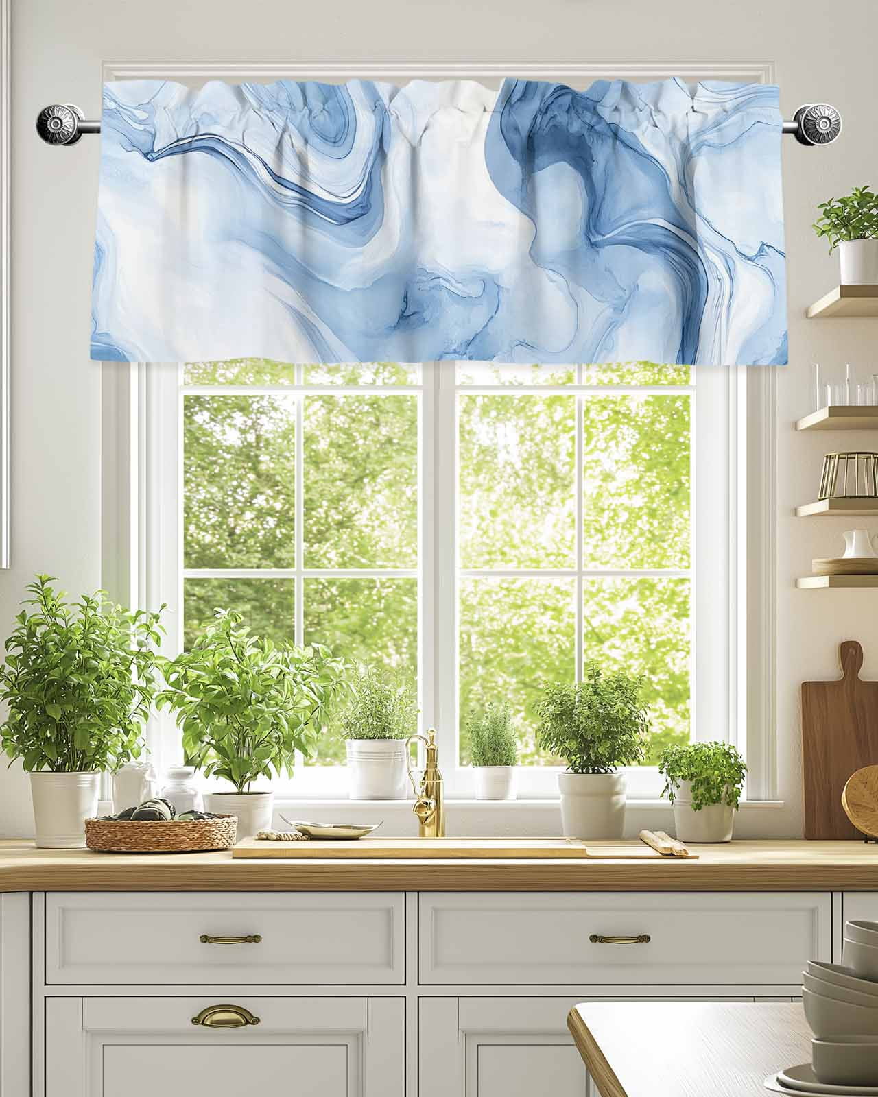 Valances for Windows Marble Texture Modern 3 Valance Rod Pocket Window ...