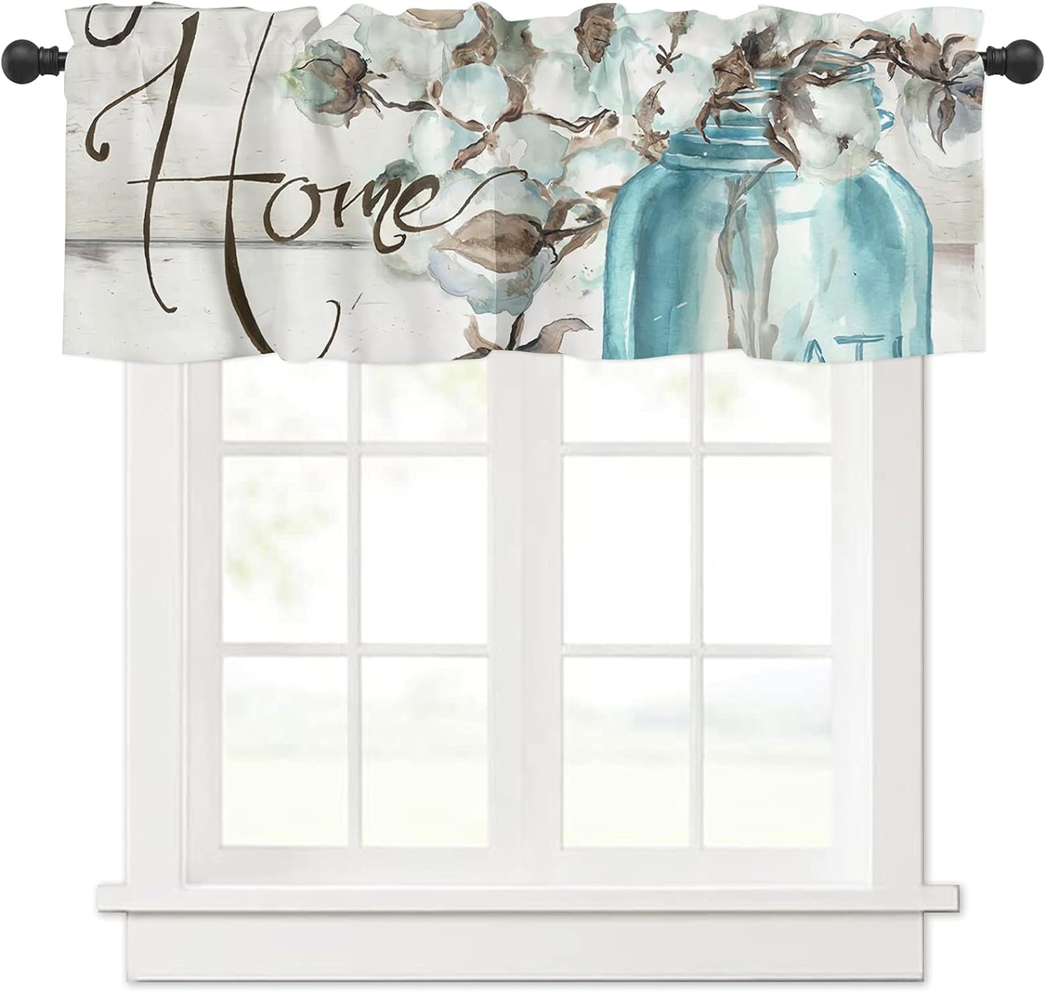Valances for Windows, Mason Jar Cotton Flower Rod Pocket Kitchen ...