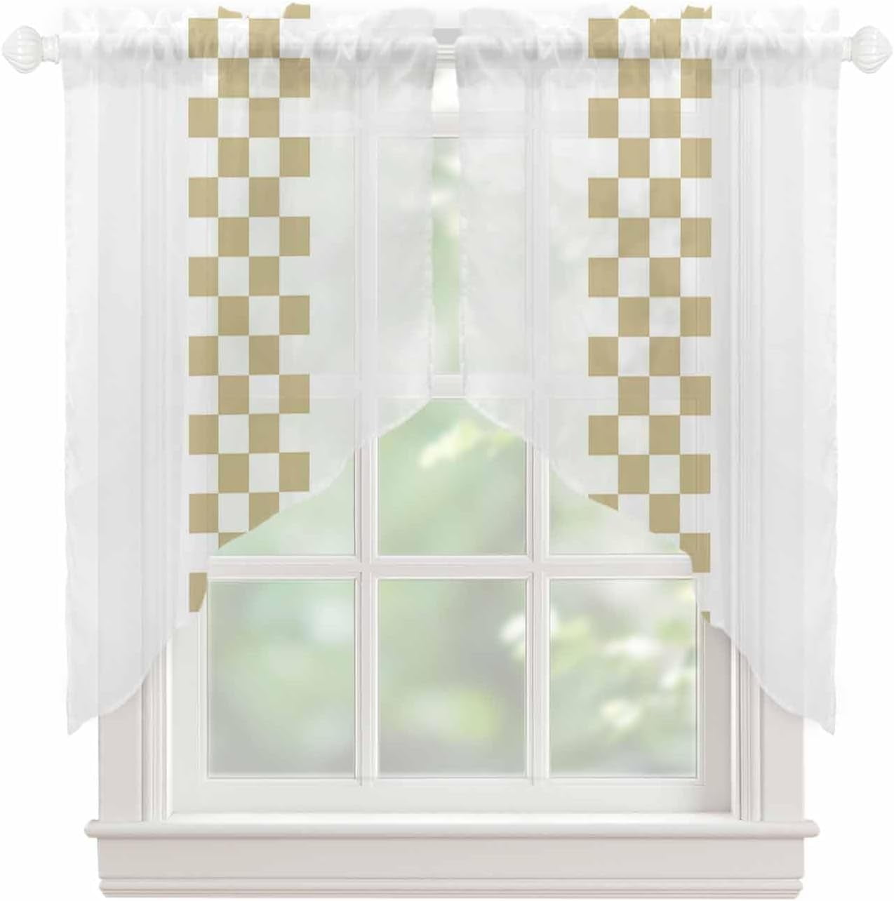 Valances for Windows Minimalist Brown Check Plaid Farmhouse Farm Theme ...