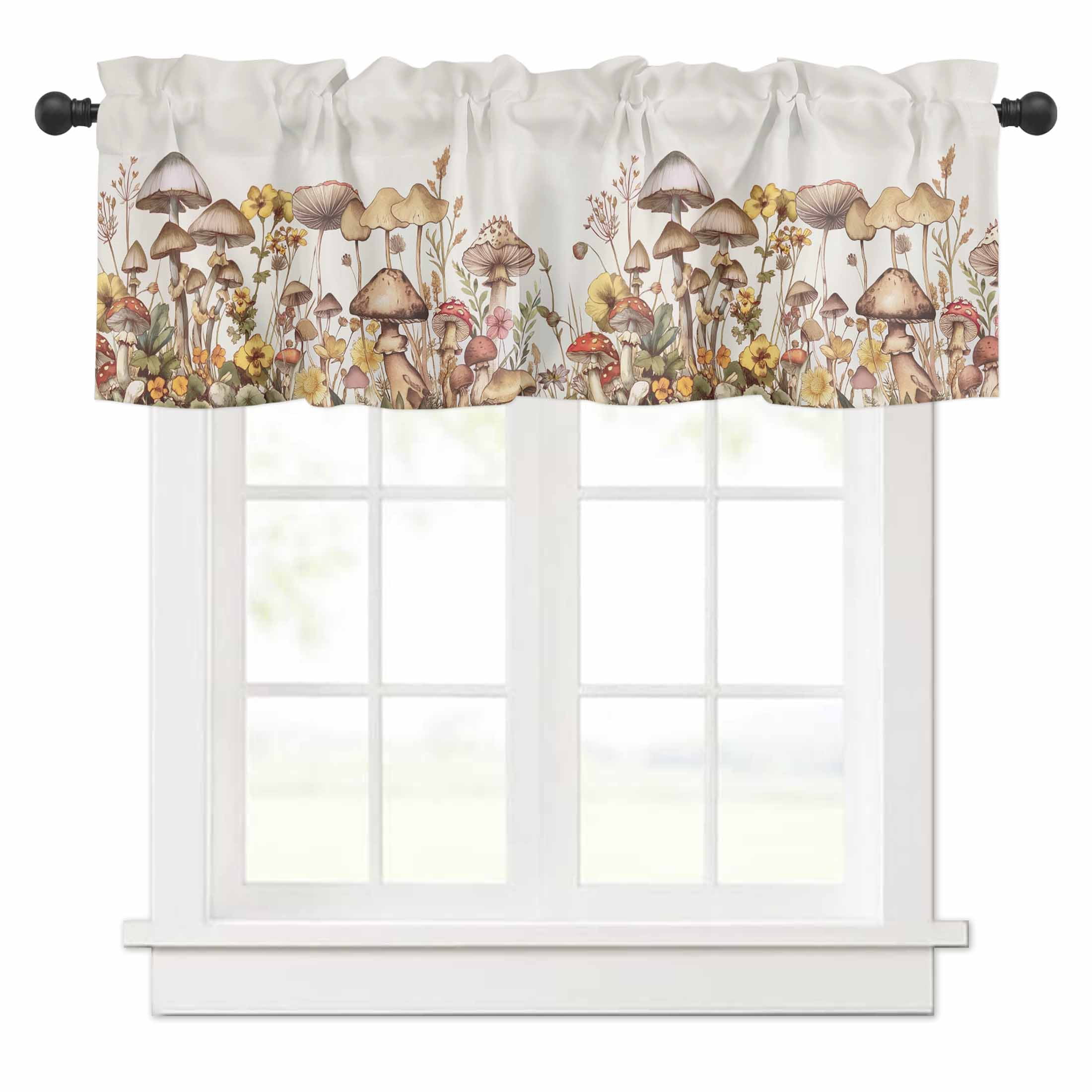 Valances for Windows Mushroom Retro Floral Plant Leaves Valance Rod ...