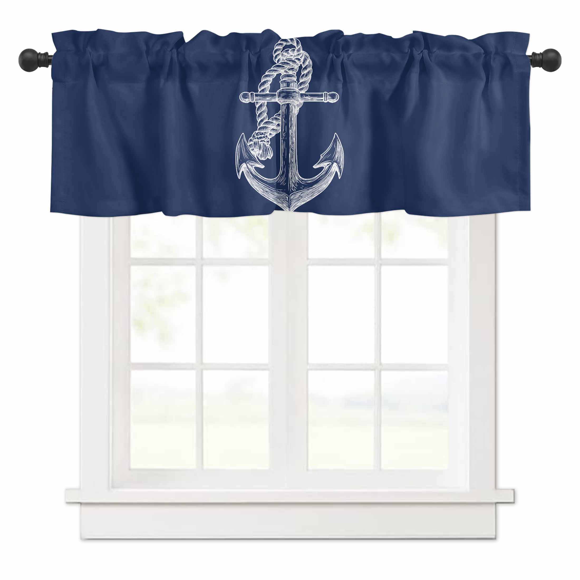 Valances for Windows Nautical Anchor Rope Knot Coastal Navy Blue ...