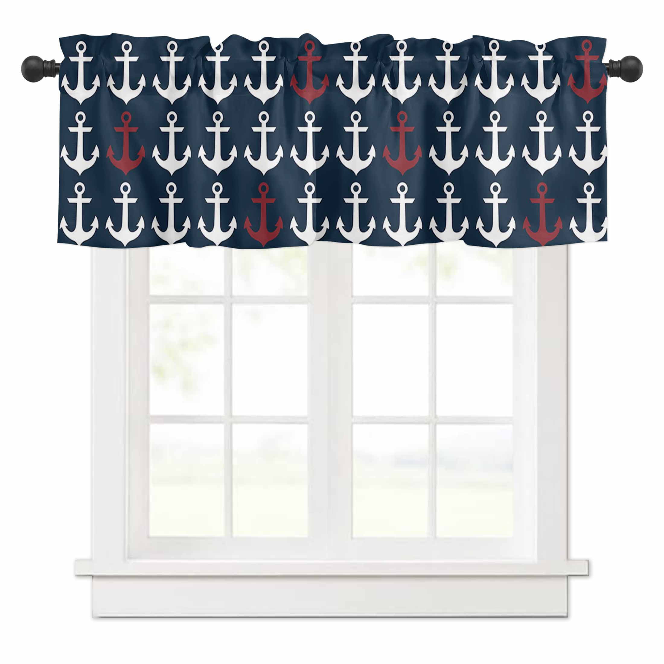 Valances for Windows Nautical Theme Anchor Window Valances Rod Pocket ...