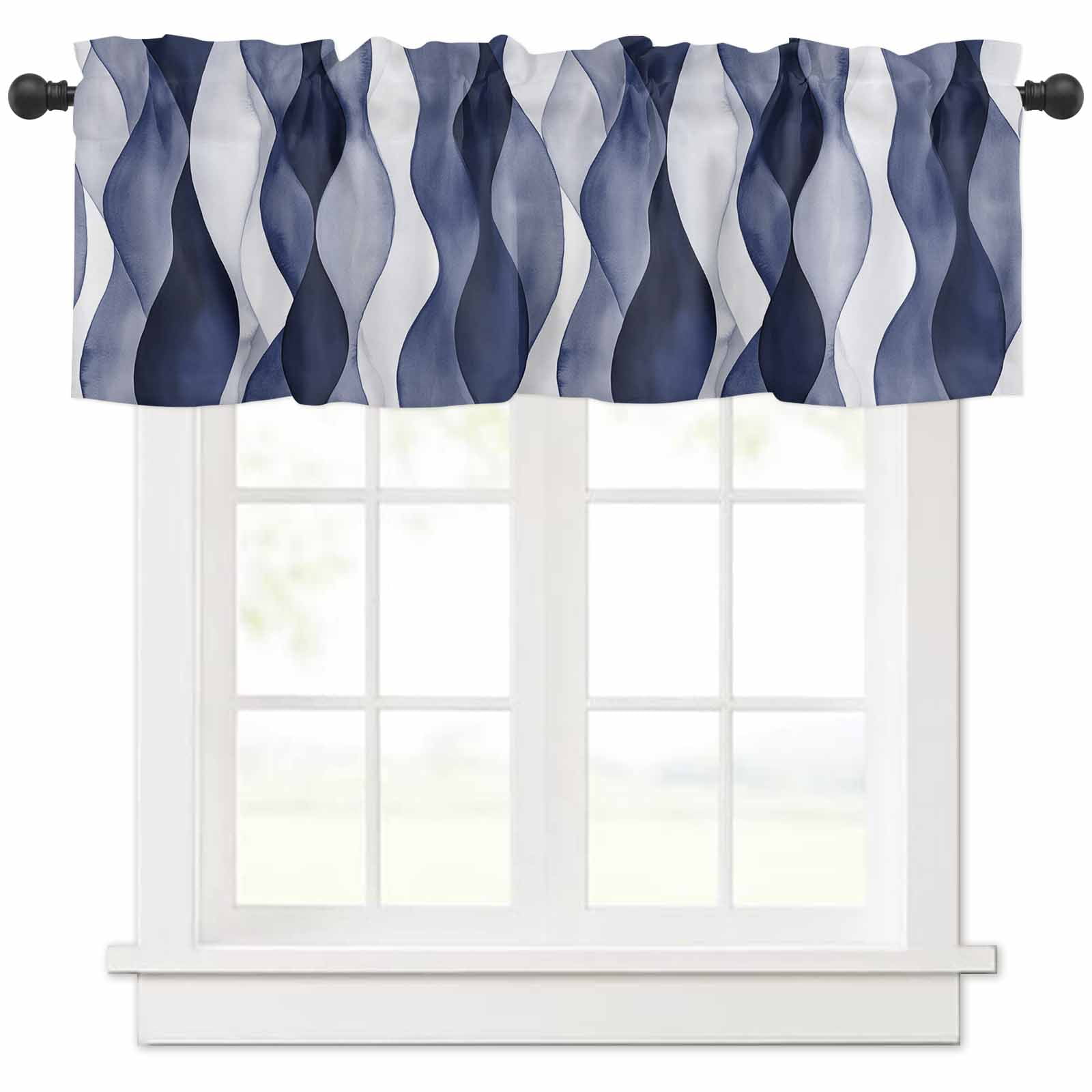 Valances for Windows, Navy Blue Light Filtering Window Valance Curtains ...