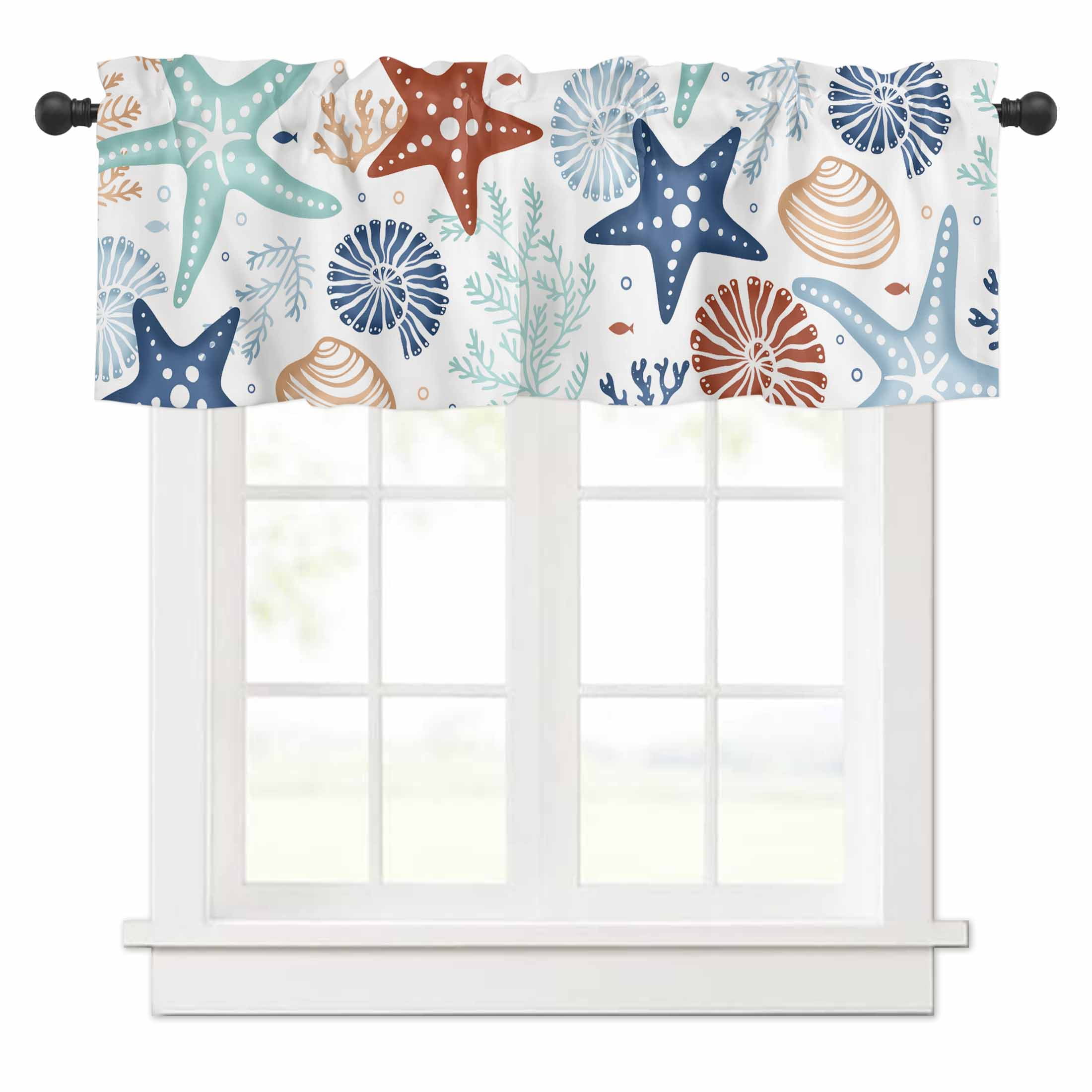 Valances for Windows Ocean Teal Starfish Window Valances Rod Pocket ...
