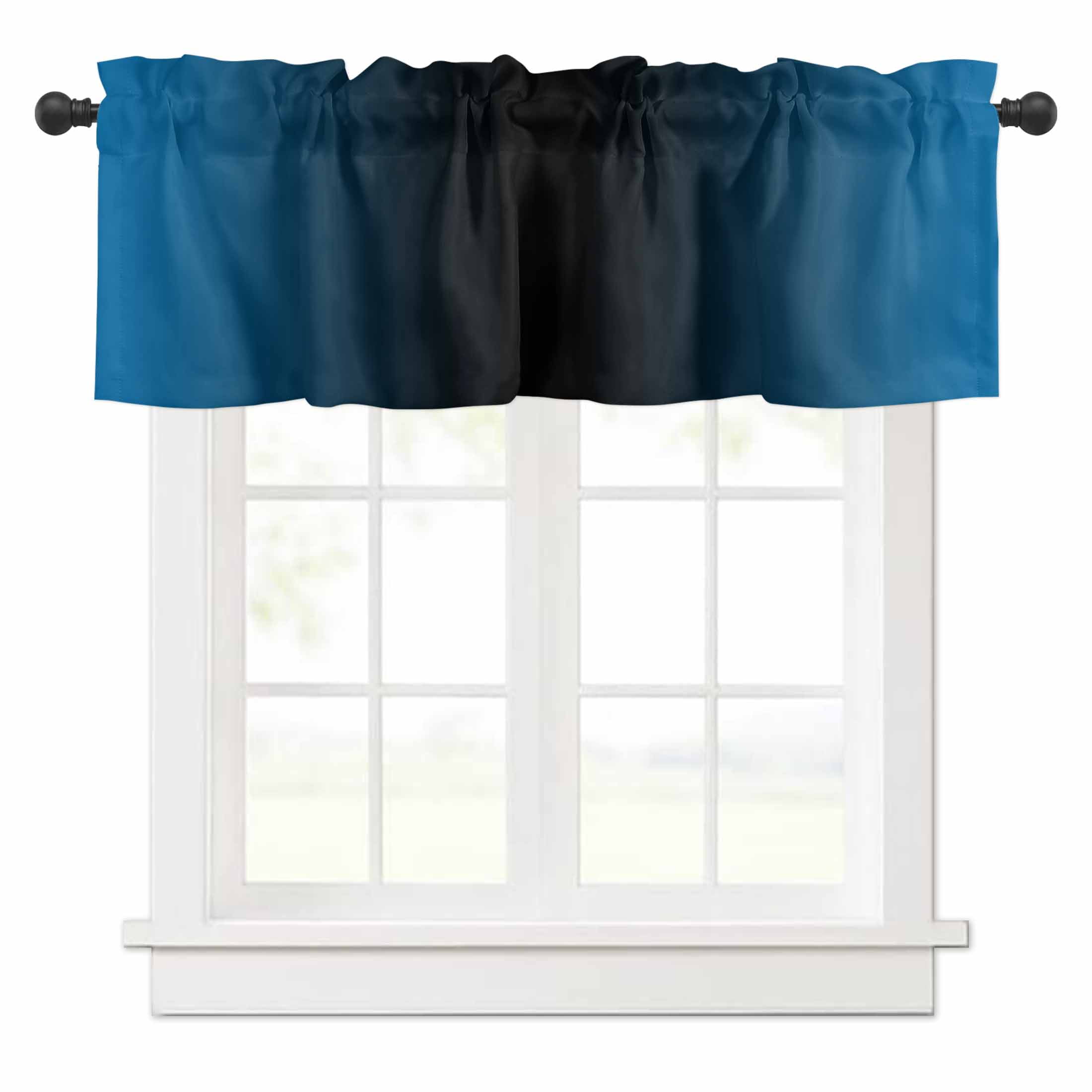 Valances for Windows Ombre Black Blue Window Valances Rod Pocket Gradient Color Window Treatment ...
