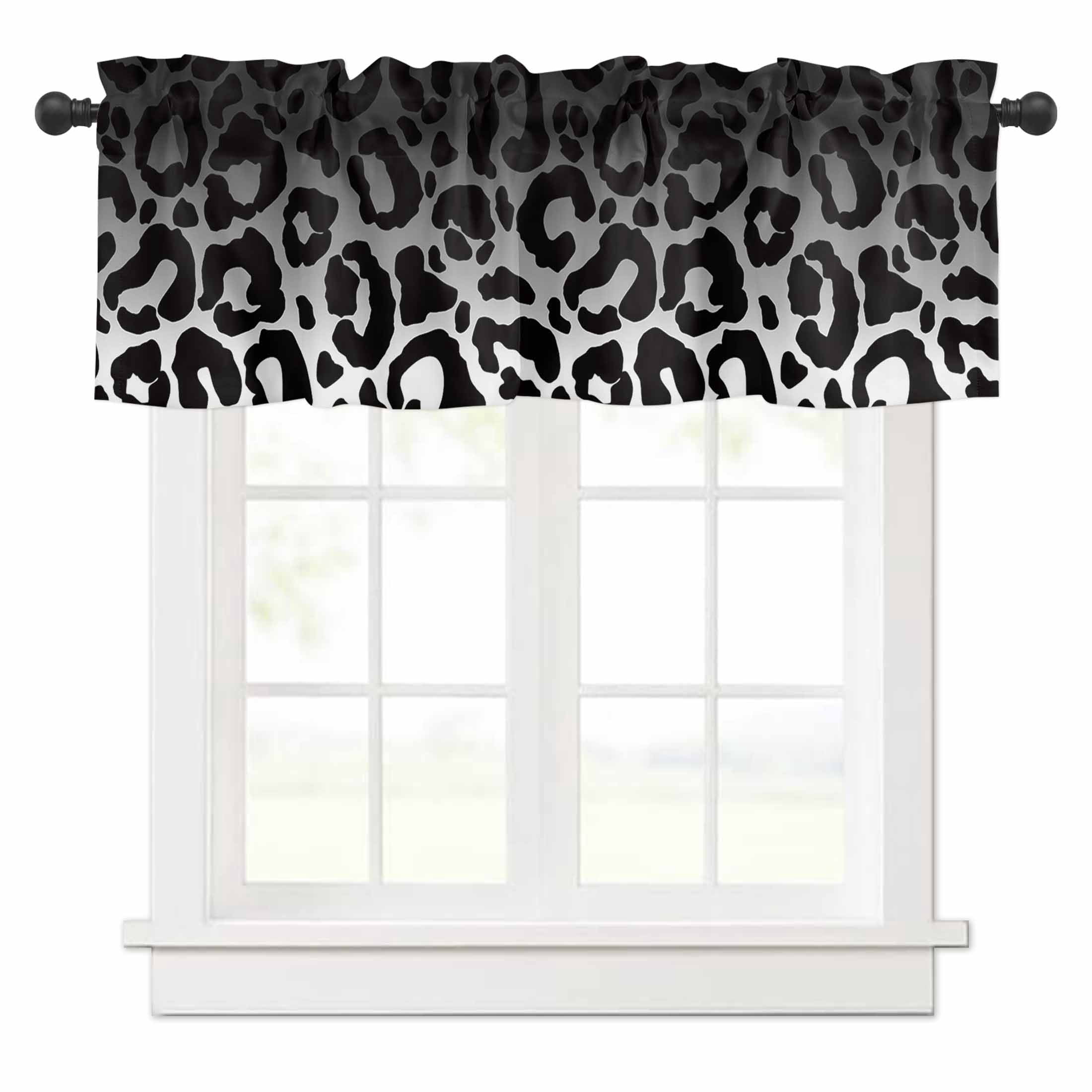 Valances for Windows Ombre Leopard Window Valances Rod Pocket Black ...