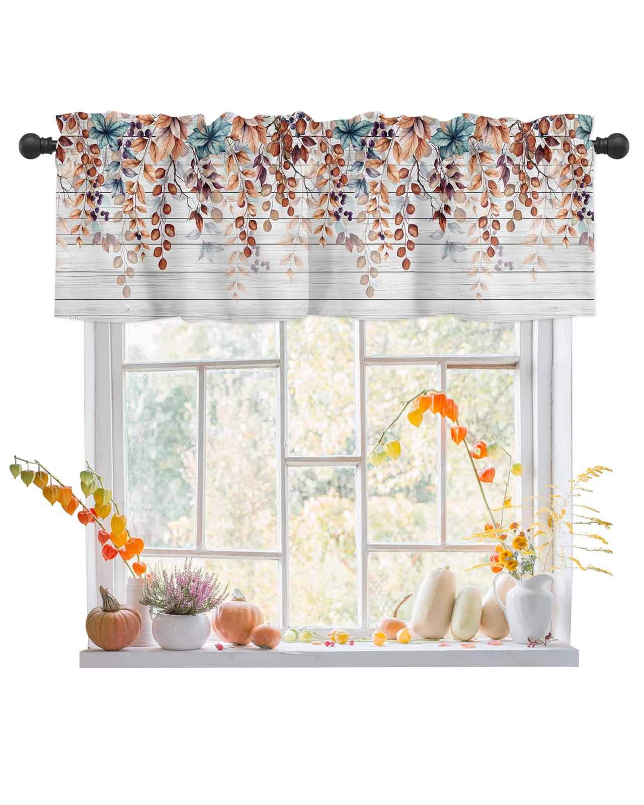 Valances for Windows, Orange Eucalyptus Leaves Branches Farmhouse Retro ...