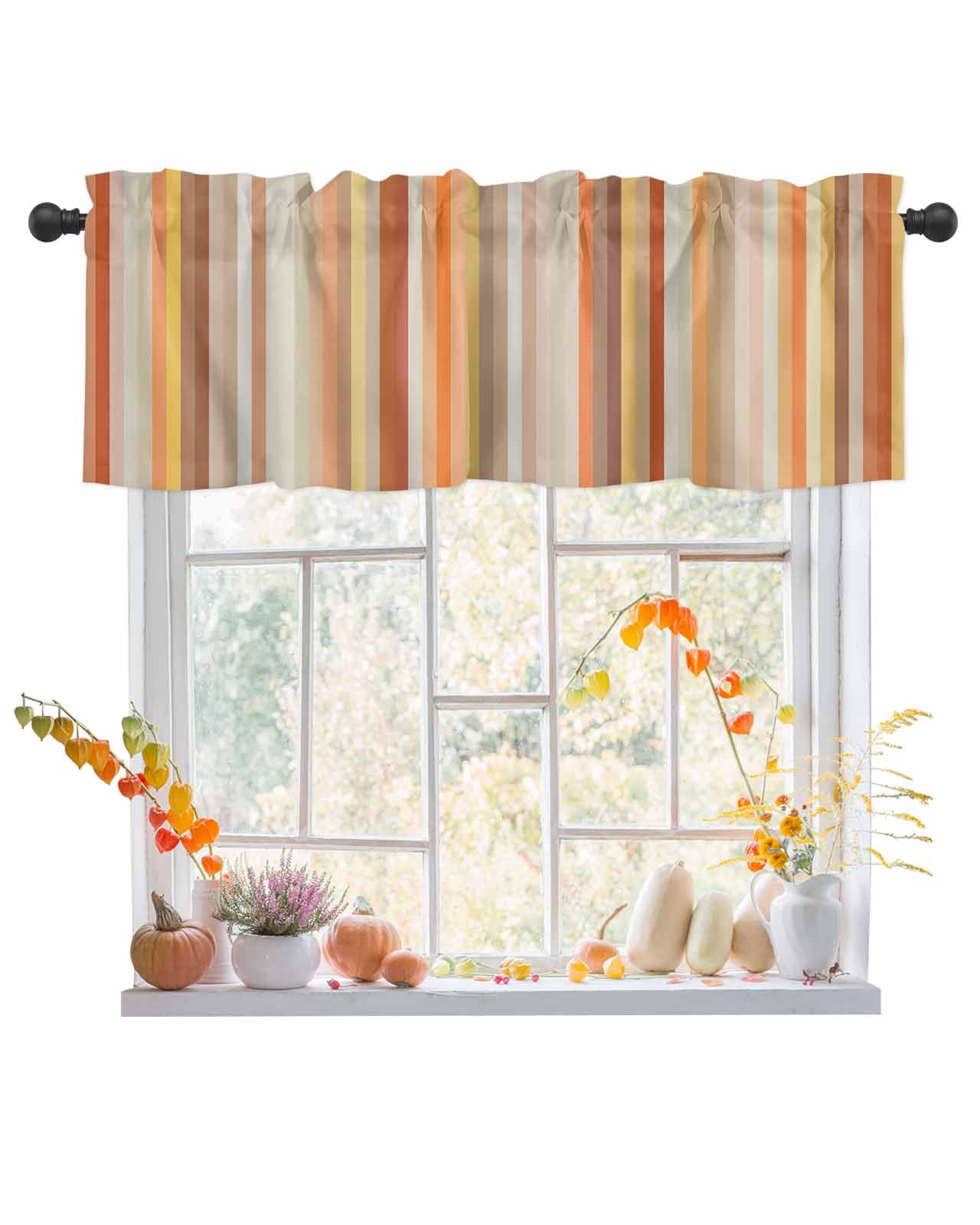 Valances for Windows, Orange Gradient Stripe Geometric Abstract Art Rod ...