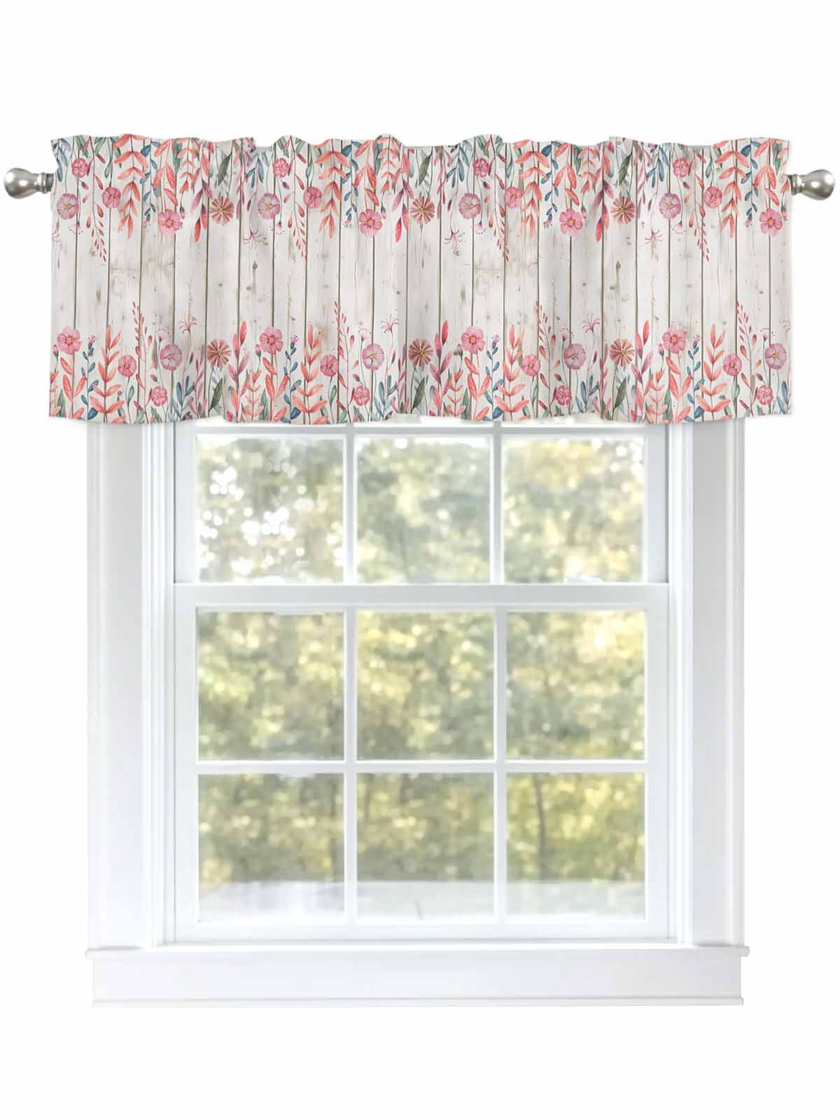Valances for Windows Pastoral Flower Pink Flower Watercolor Leaf Retro ...