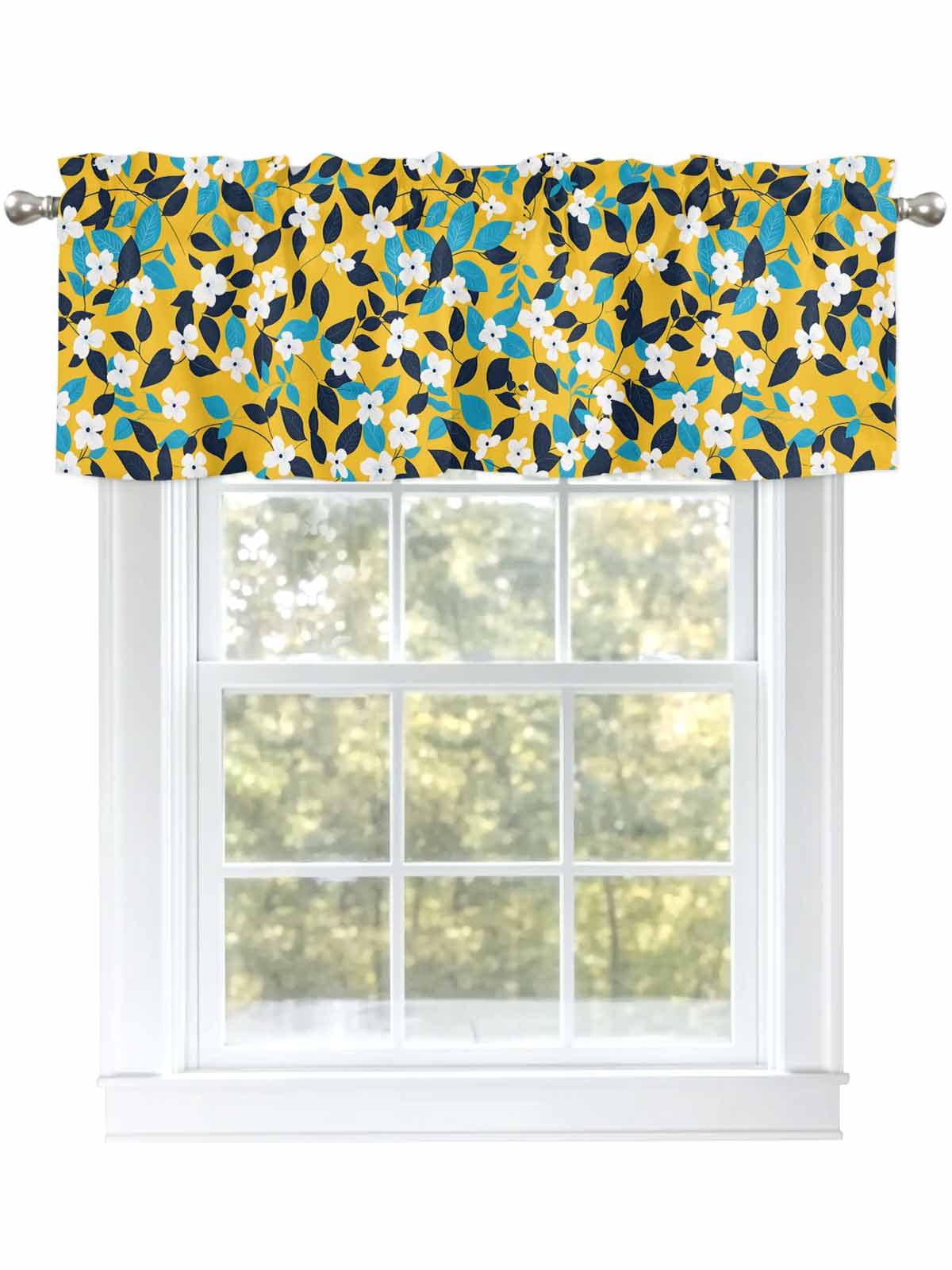 Valances for Windows Pastoral Flowers White Flowers Blue Leaf Yellow ...