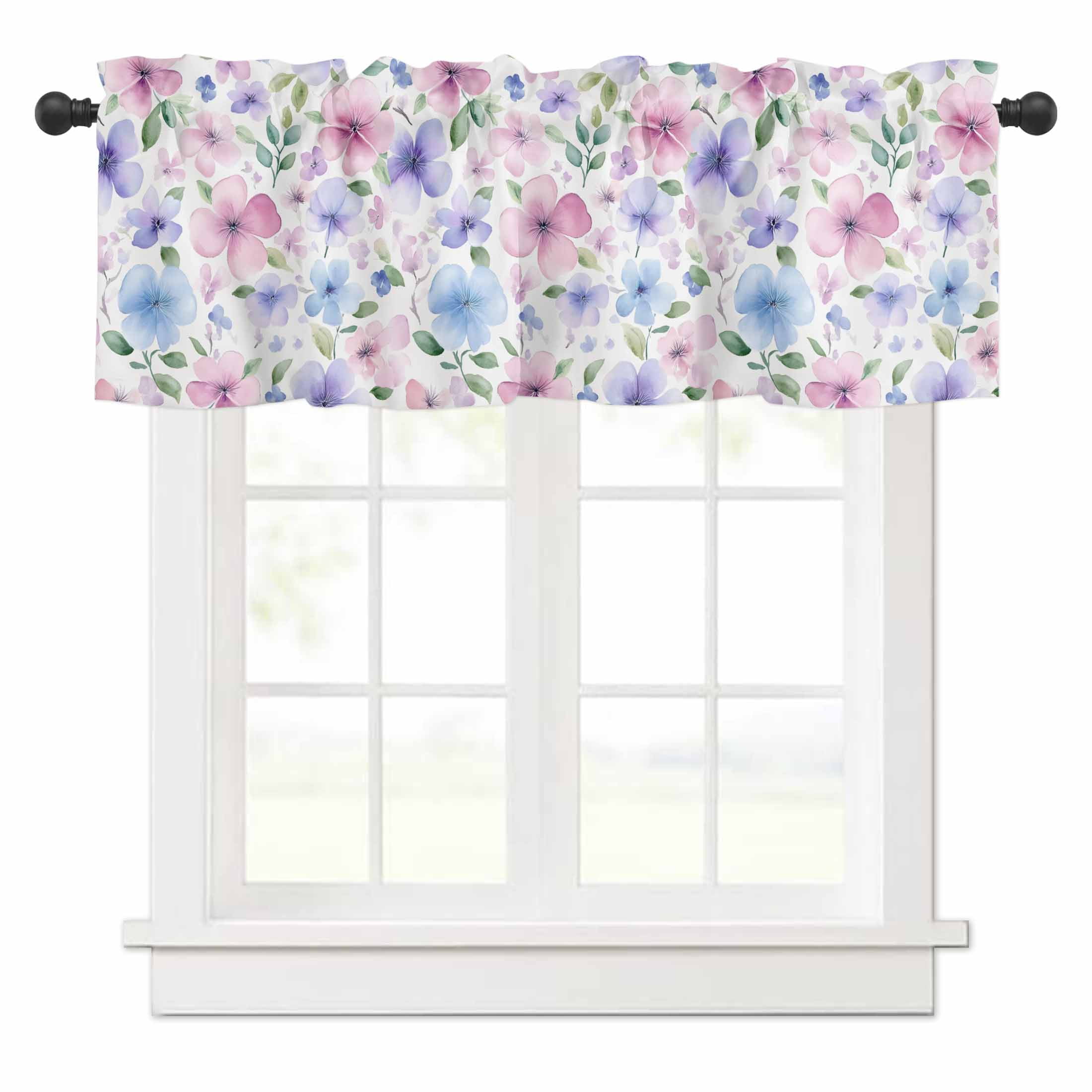 Valances for Windows Pink Blue Purple Flower Window Valances Rod Pocket ...