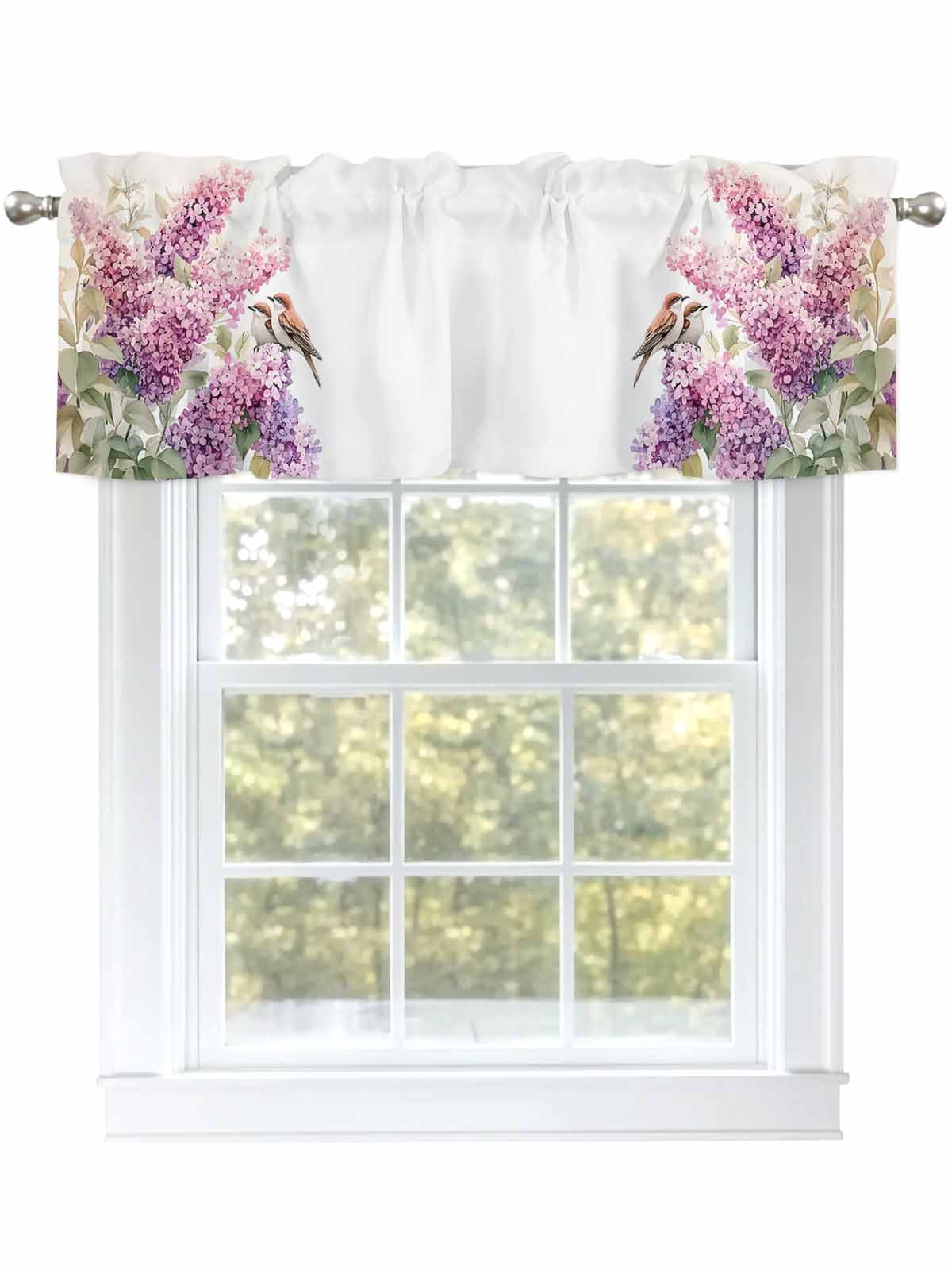Valances for Windows Pink Flowers Sparrow Pastoral Flowers Leaf ...