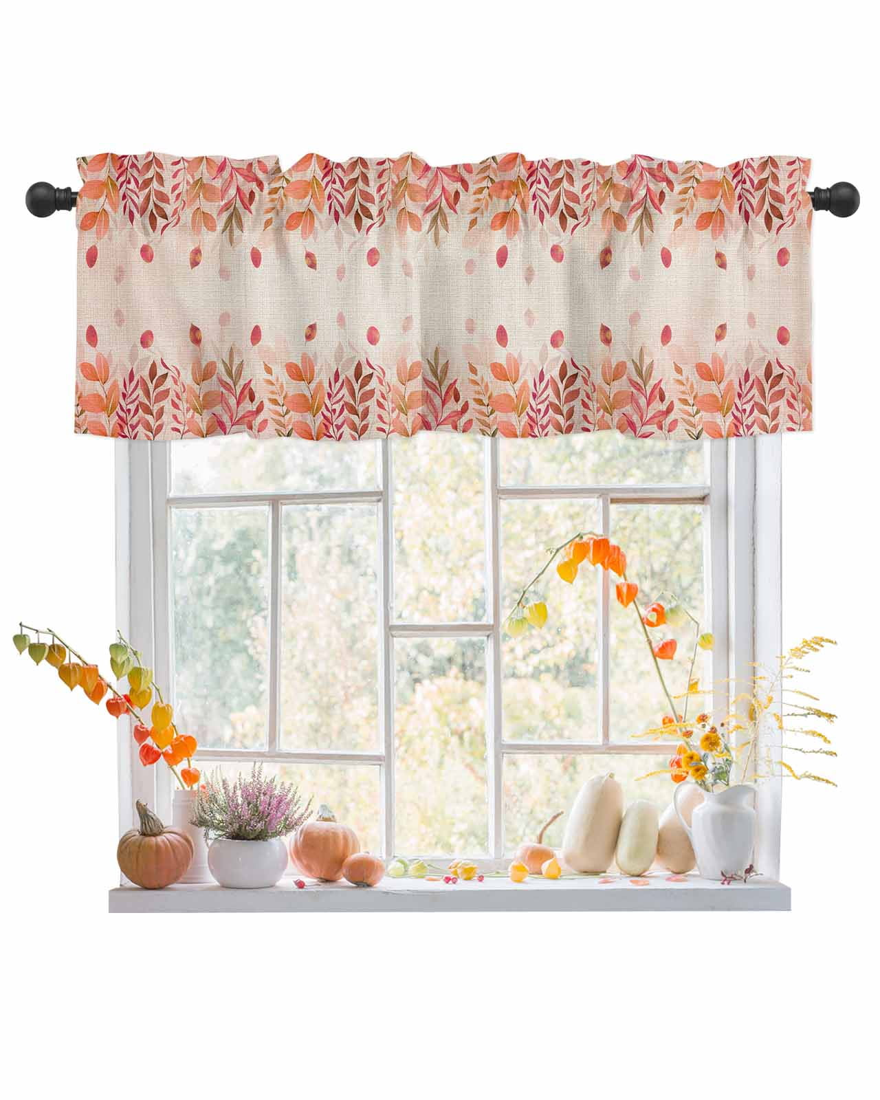 Valances for Windows Pink Watercolor Garden Eucalyptus Leaves Linen Rod ...