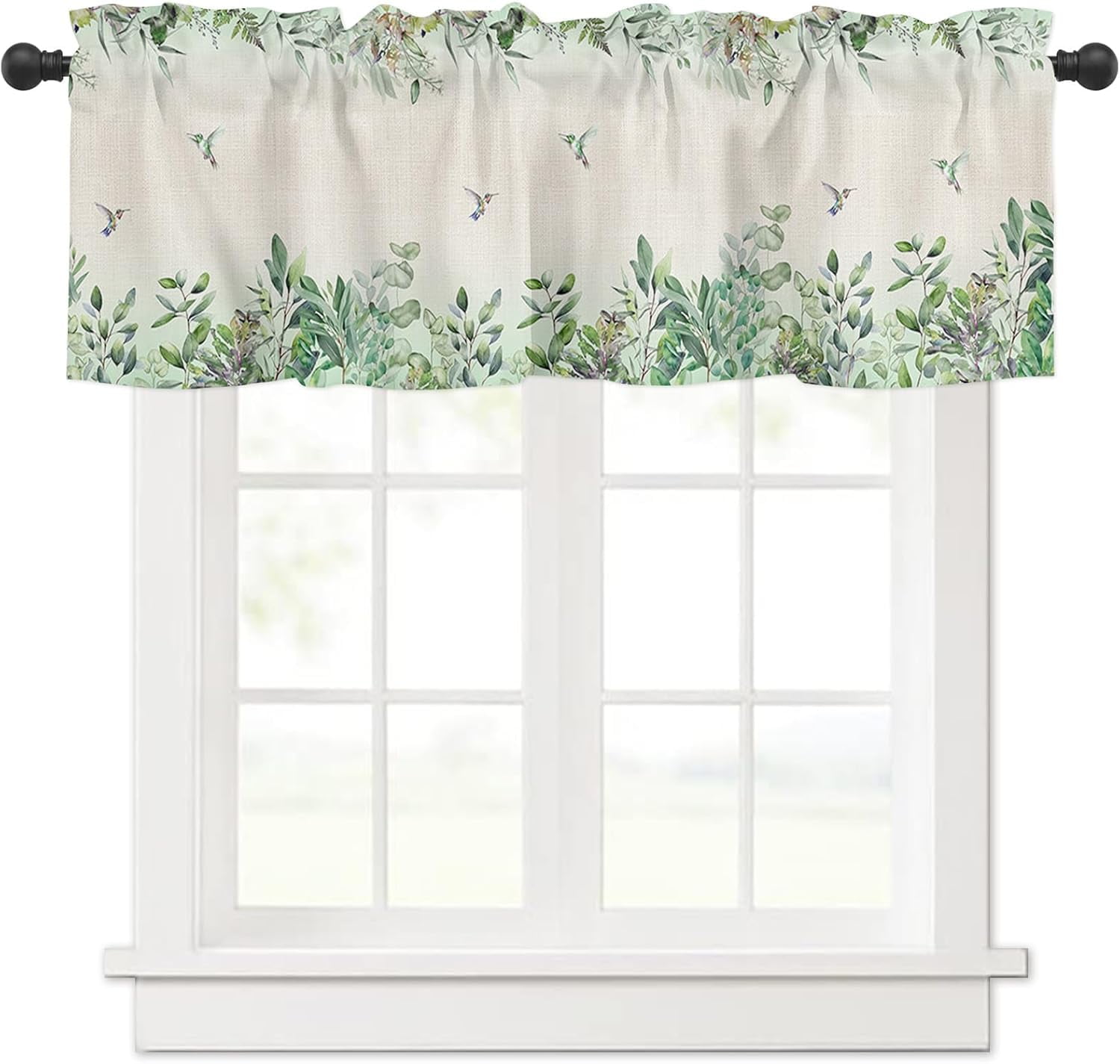 Valances for Windows, Plants Green Leaves Hummingbird Watercolor Style ...
