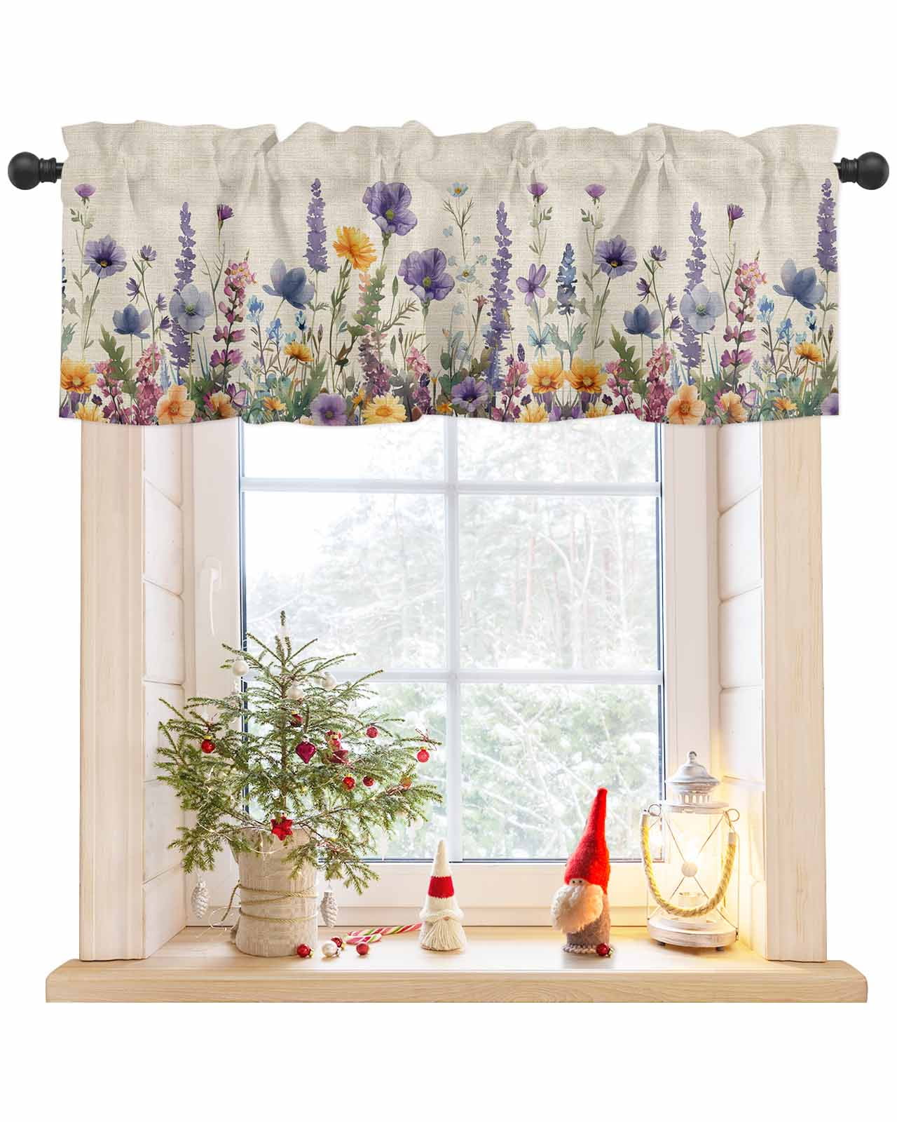 Valances for Windows, Poppy Lavender Daisy Flowers Watercolor Floral ...