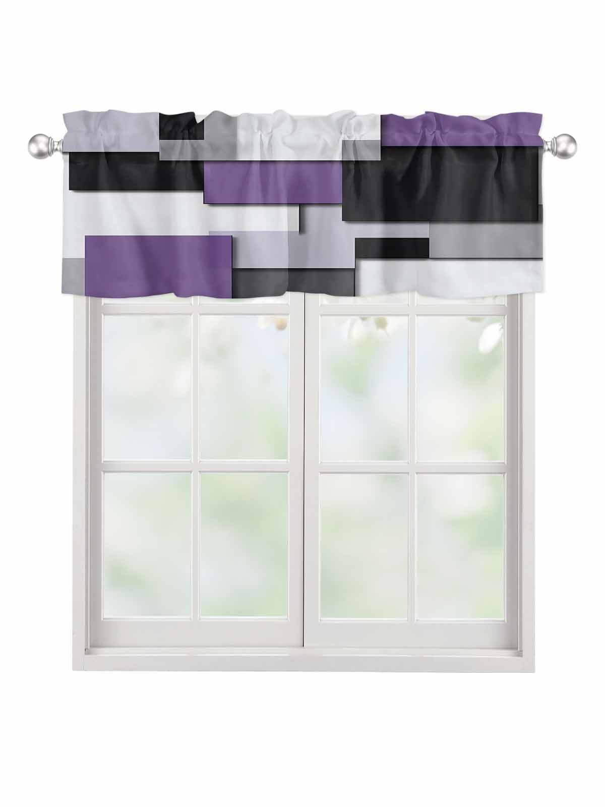Valances for Windows Purple Black Patchwork Rod Pocket Cafe Window ...