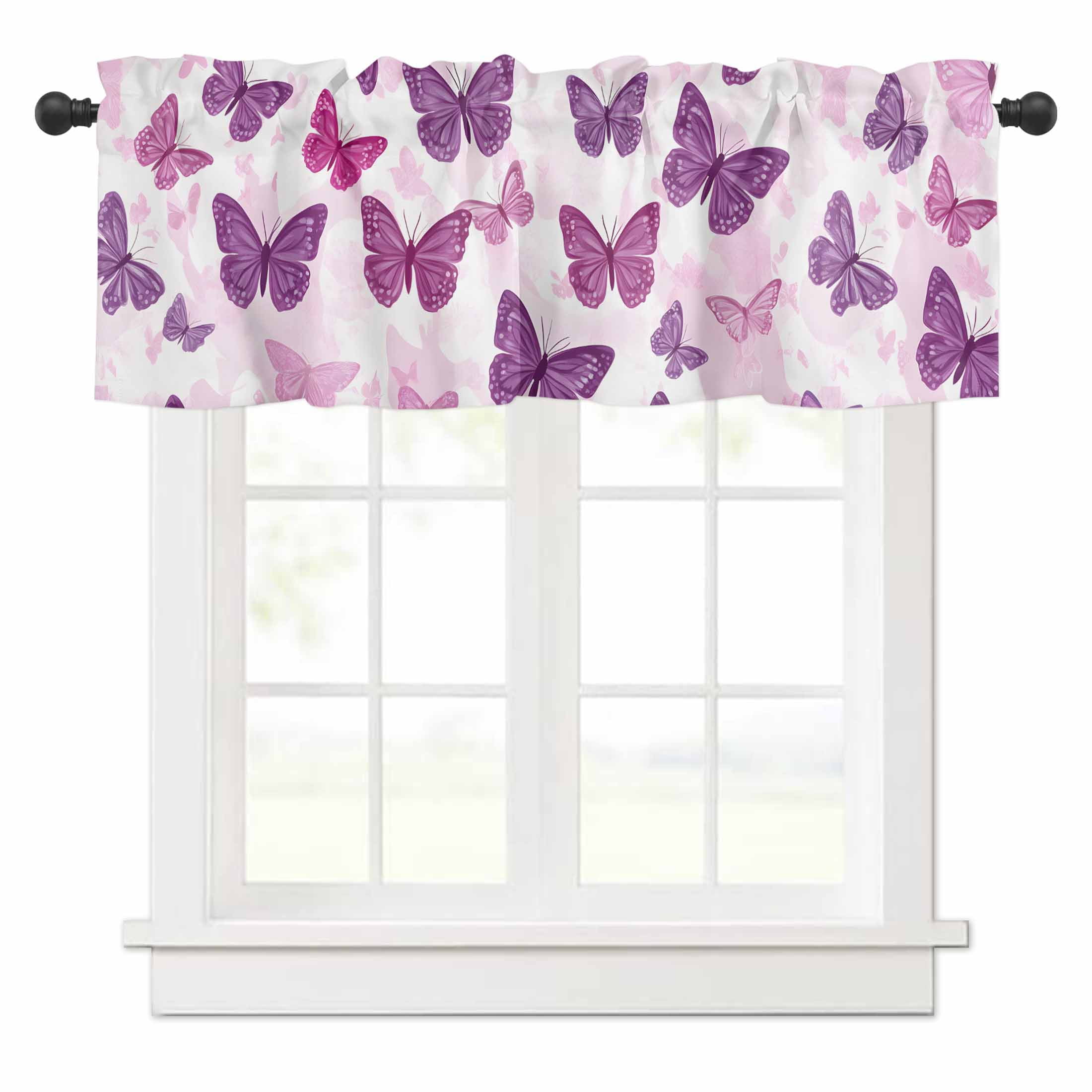 Valances for Windows Purple Butterfly Cartoon Cute Style Valance Rod ...