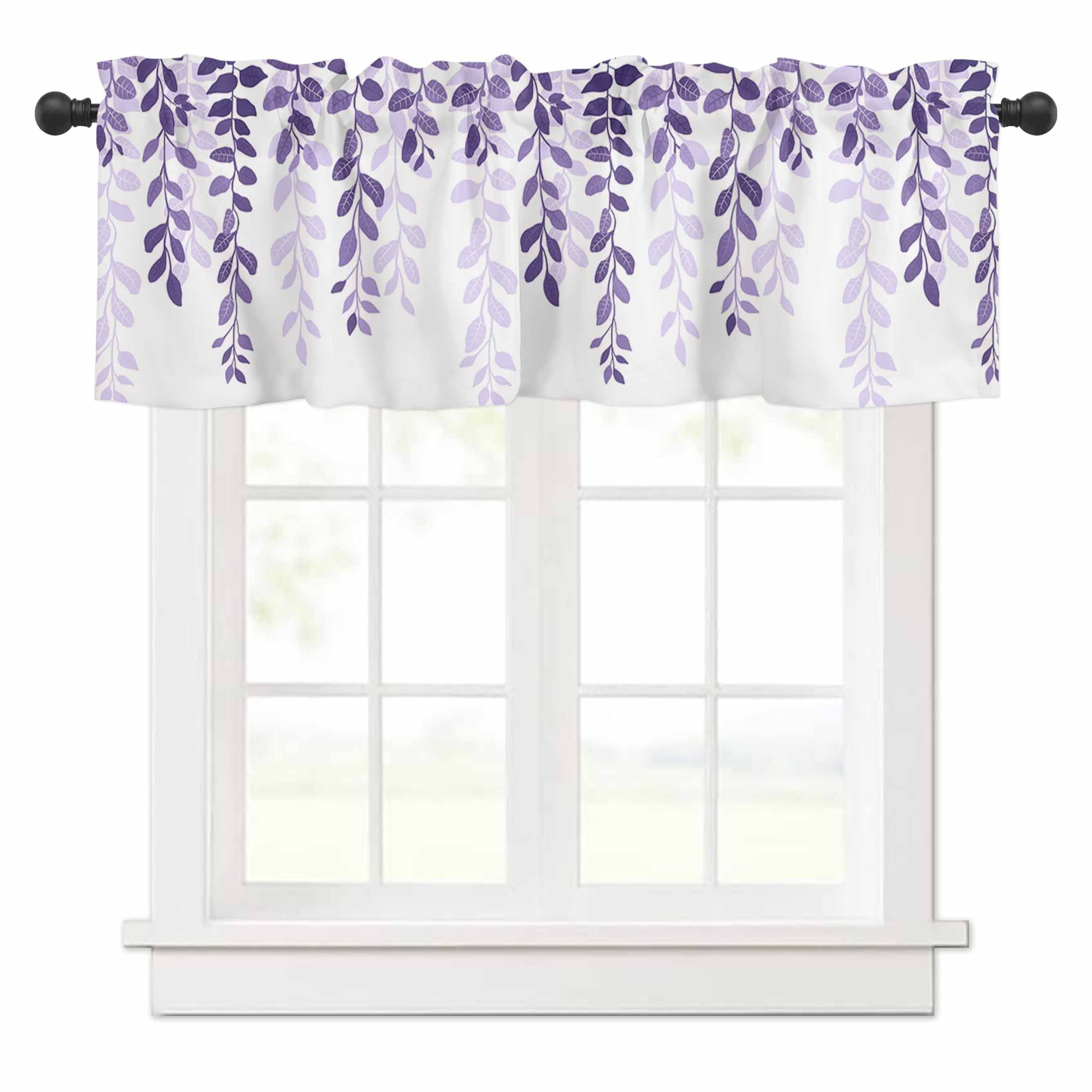 Valances for Windows Purple Eucalyptus Floral Leaves Window Valances ...