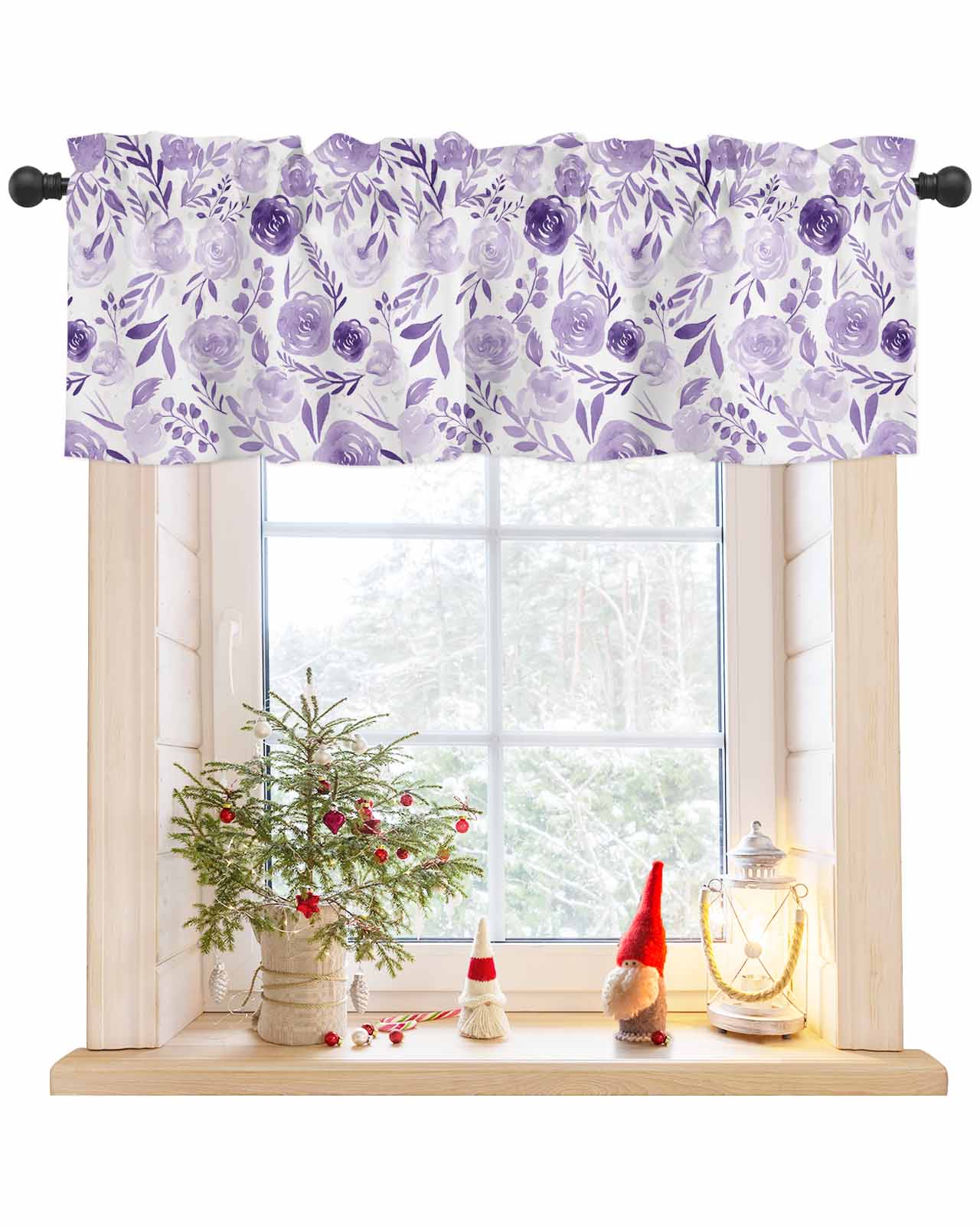 Valances for Windows, Purple Flowers Watercolor Floral Plants Rod ...