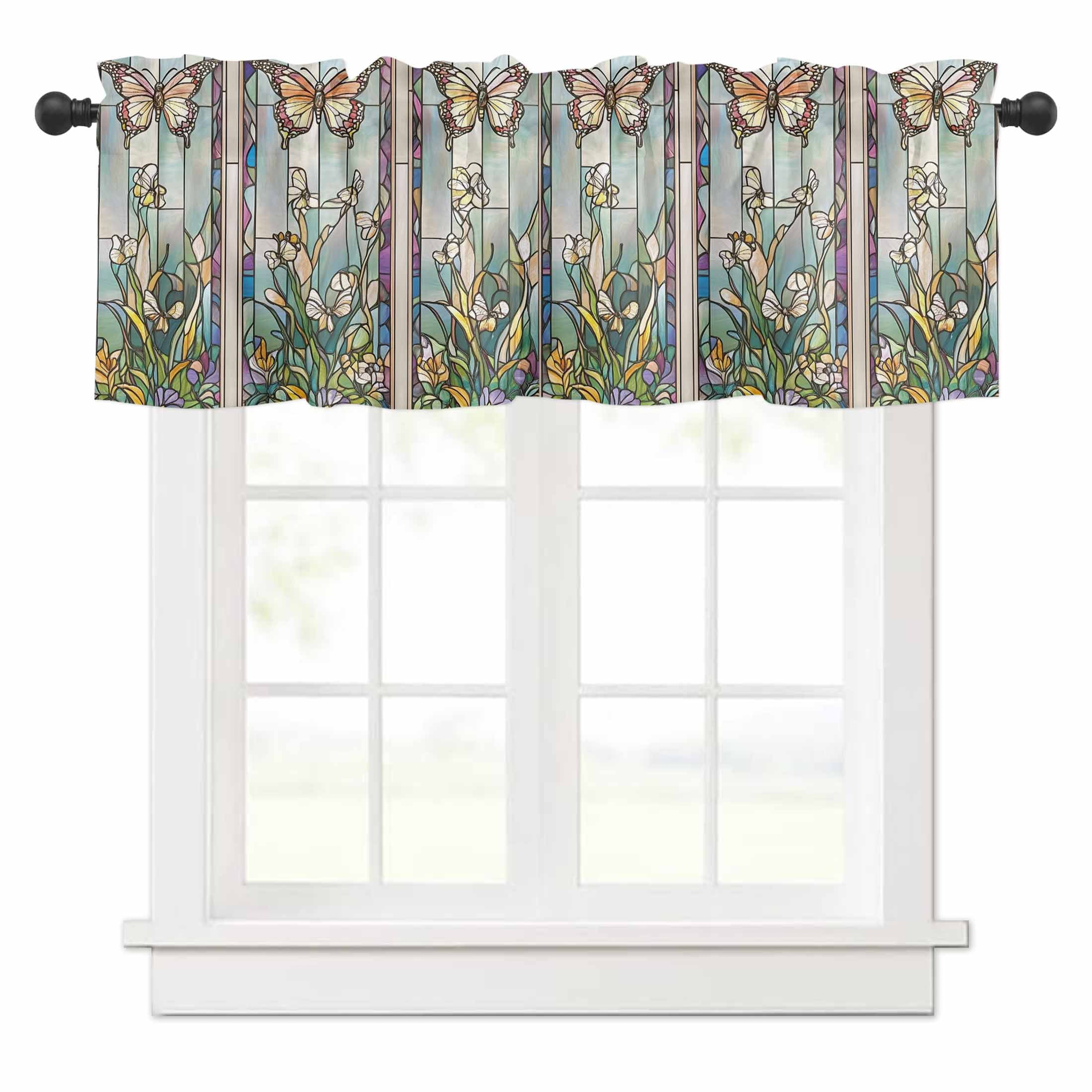 Valances for Windows Purple Vintage Stained Glass Flowers Butterfly ...