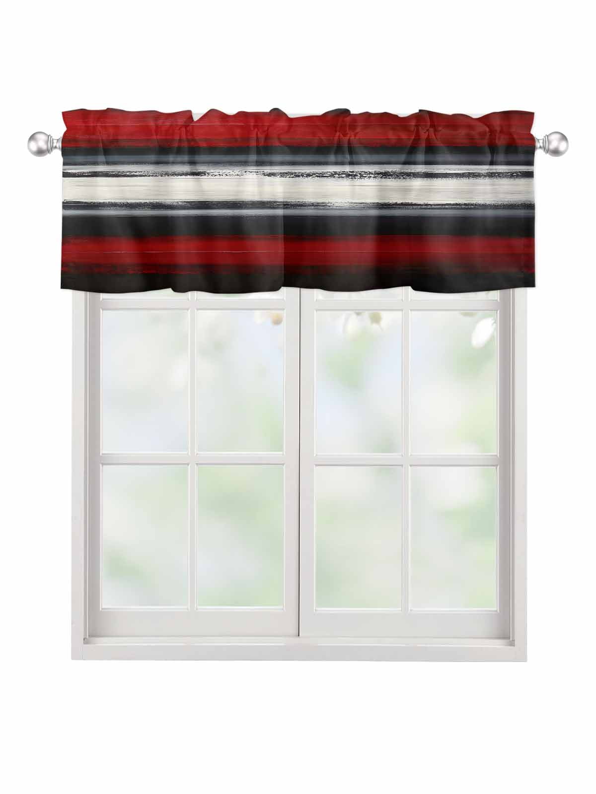 Valances for Windows Red And Black Strip Leaf Rod Pocket Cafe Window ...