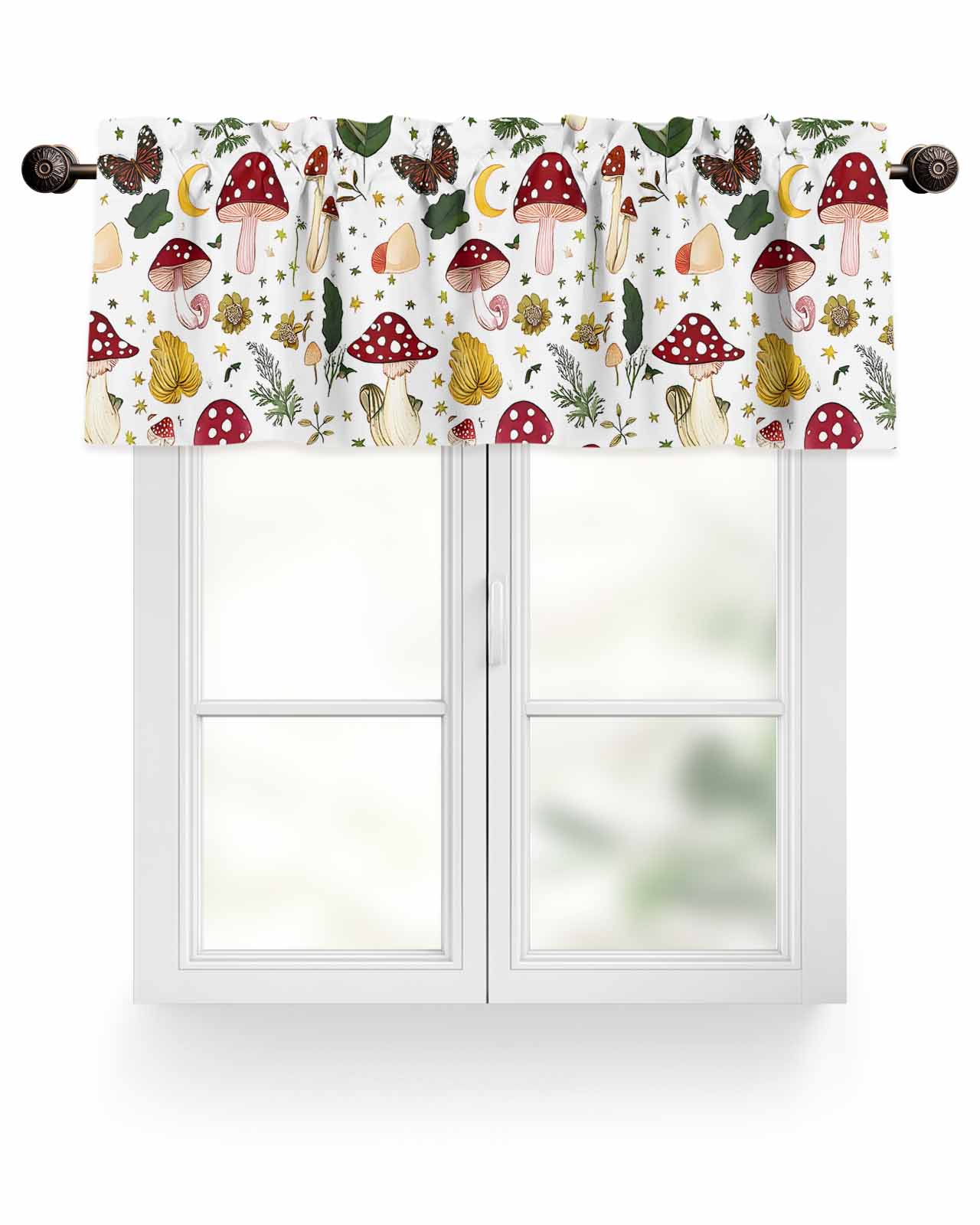 Valances for Windows Red Mushroom Colorful Plant Flowers Leaf Valance ...