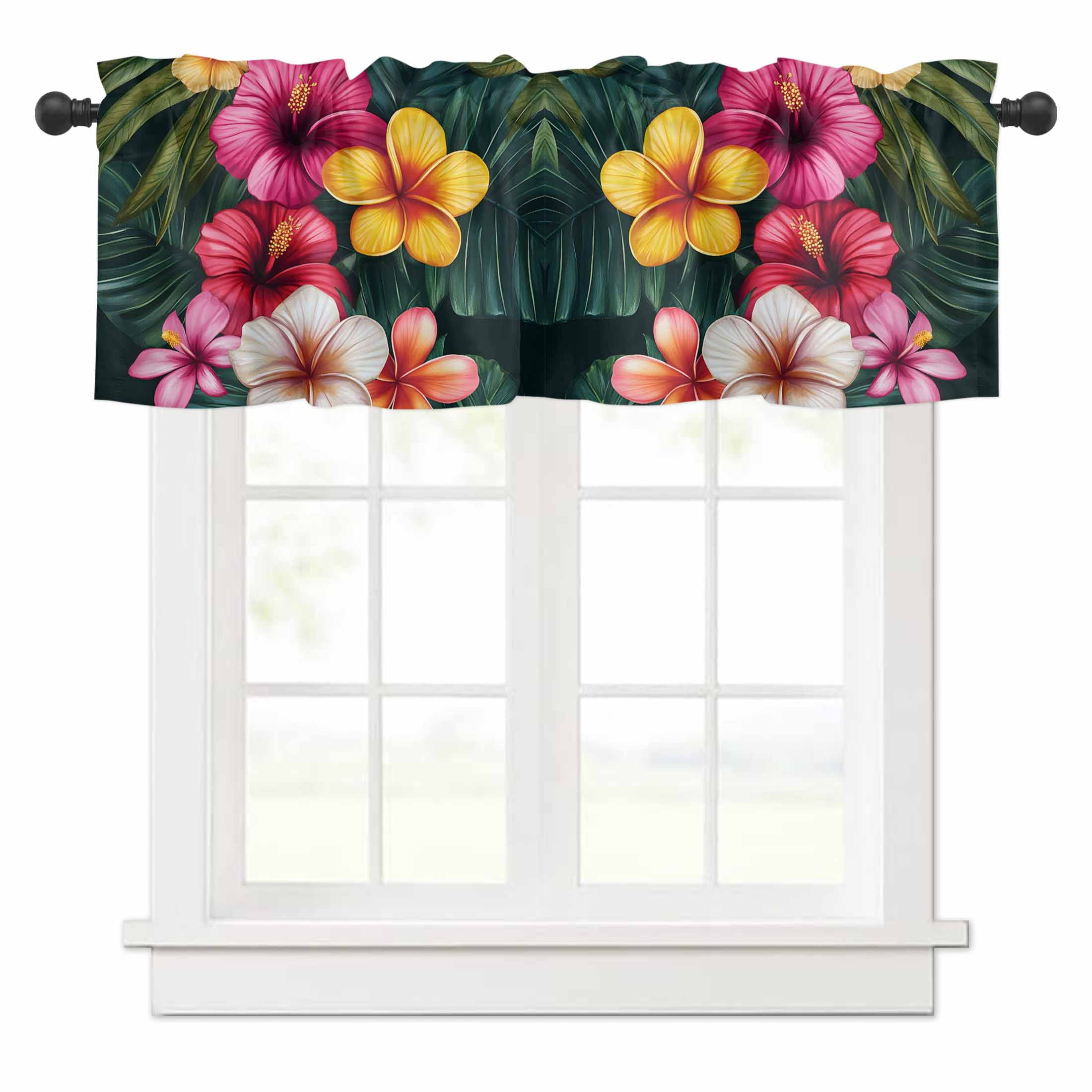 Valances for Windows Red Yellow Althea Watercolor Flowers Tropical ...