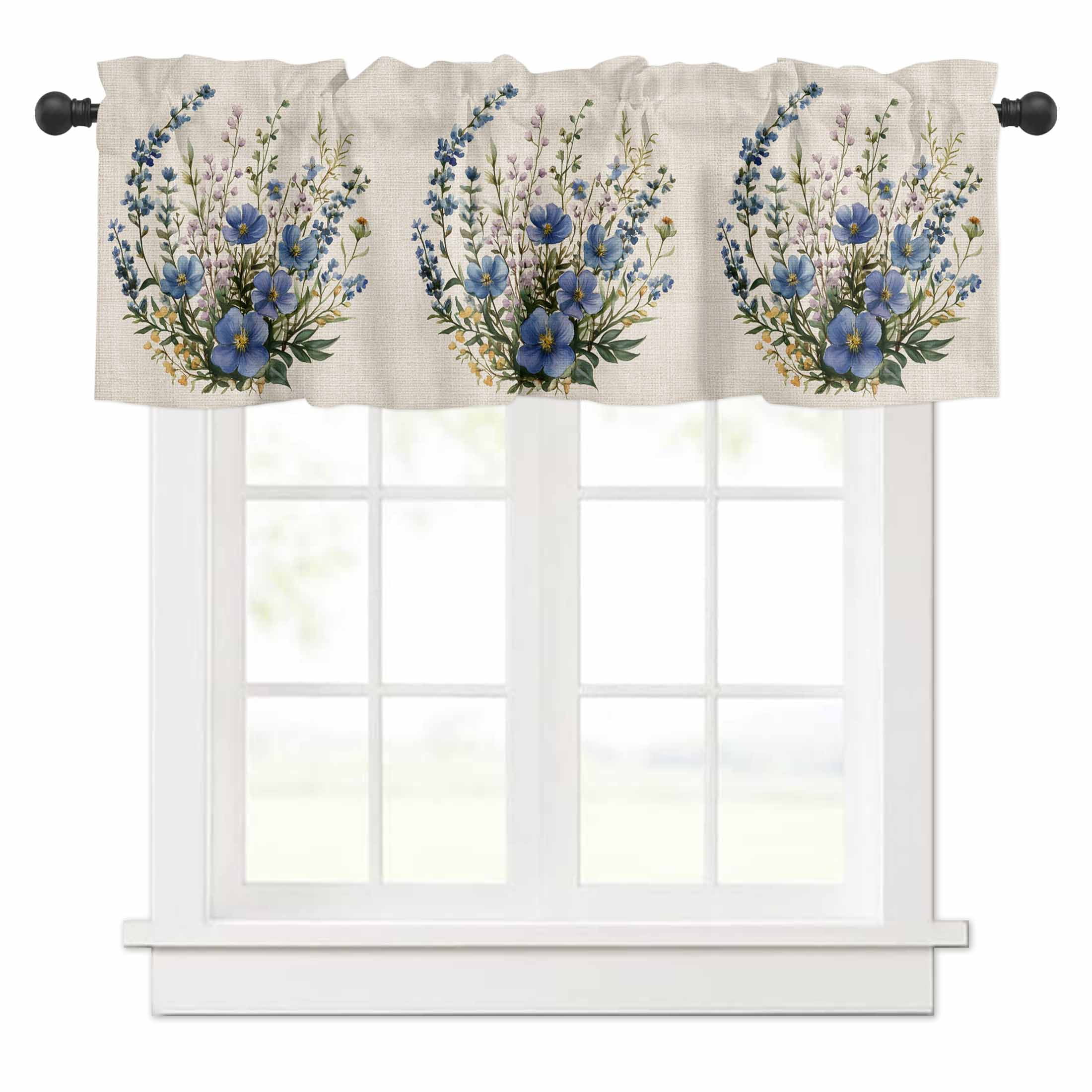 Valances for Windows Retro Blue Flower Window Valances Rod Pocket ...