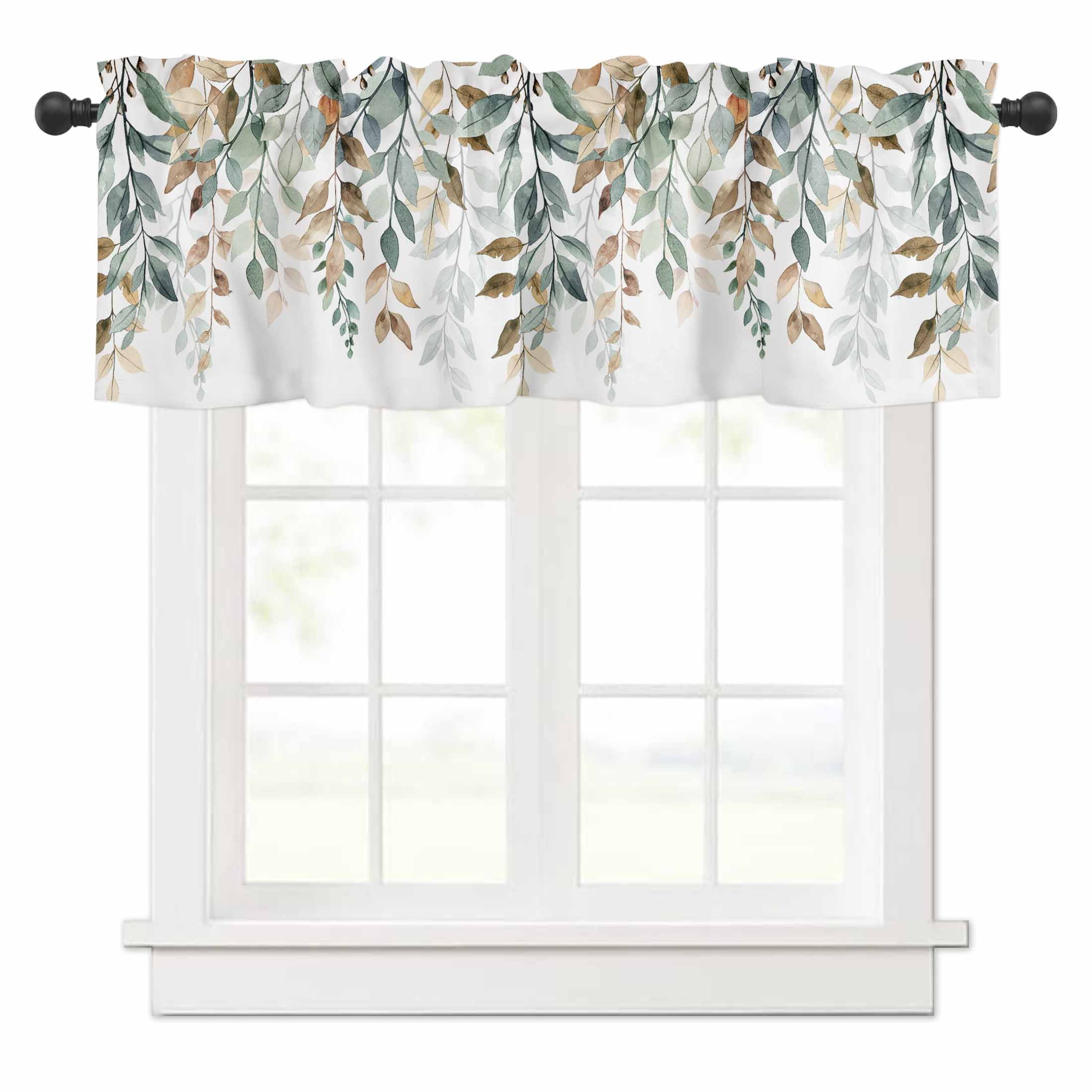 Valances for Windows Retro Farmhouse Style Plants Green Leaves Valance ...