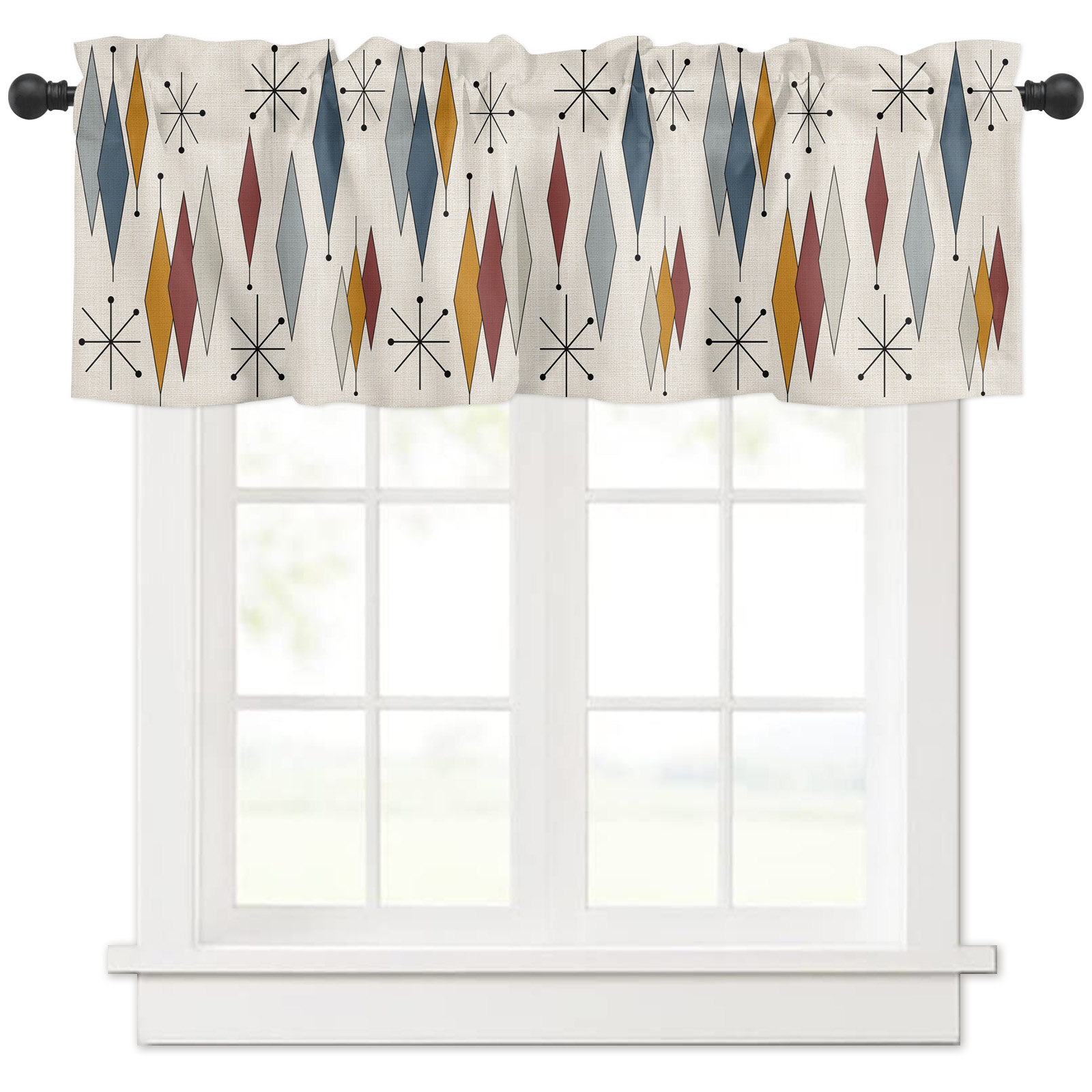 Valances for Windows Retro Mid-Century Geometric Orange Orange Red Blue ...