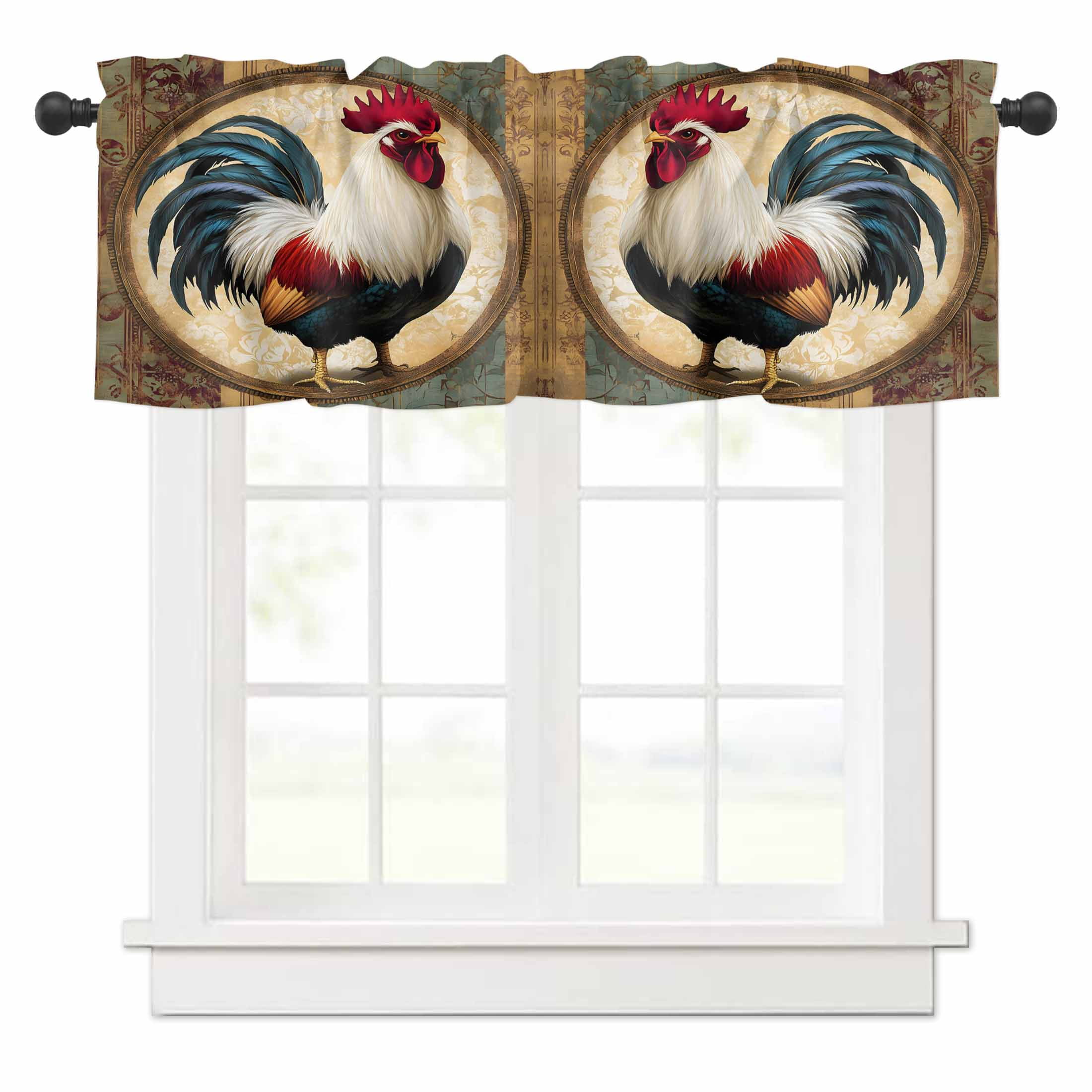 Valances for Windows Rooster Vintage Rustic Farmhouse Valance Rod ...