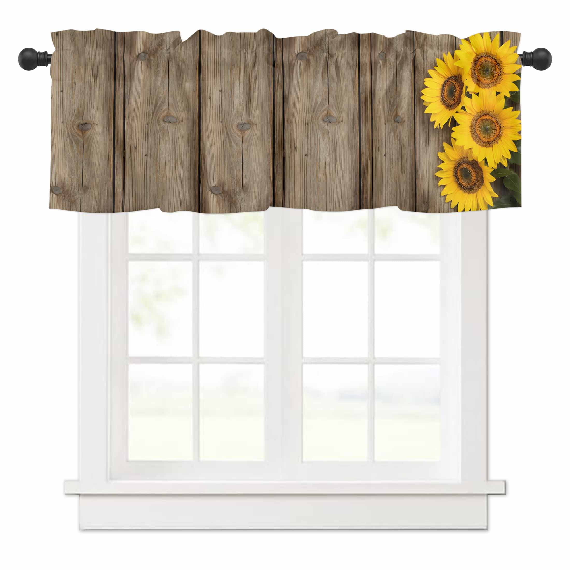 Valances for Windows Rustic Sunflowers Wood Grain Texture Pastoral ...