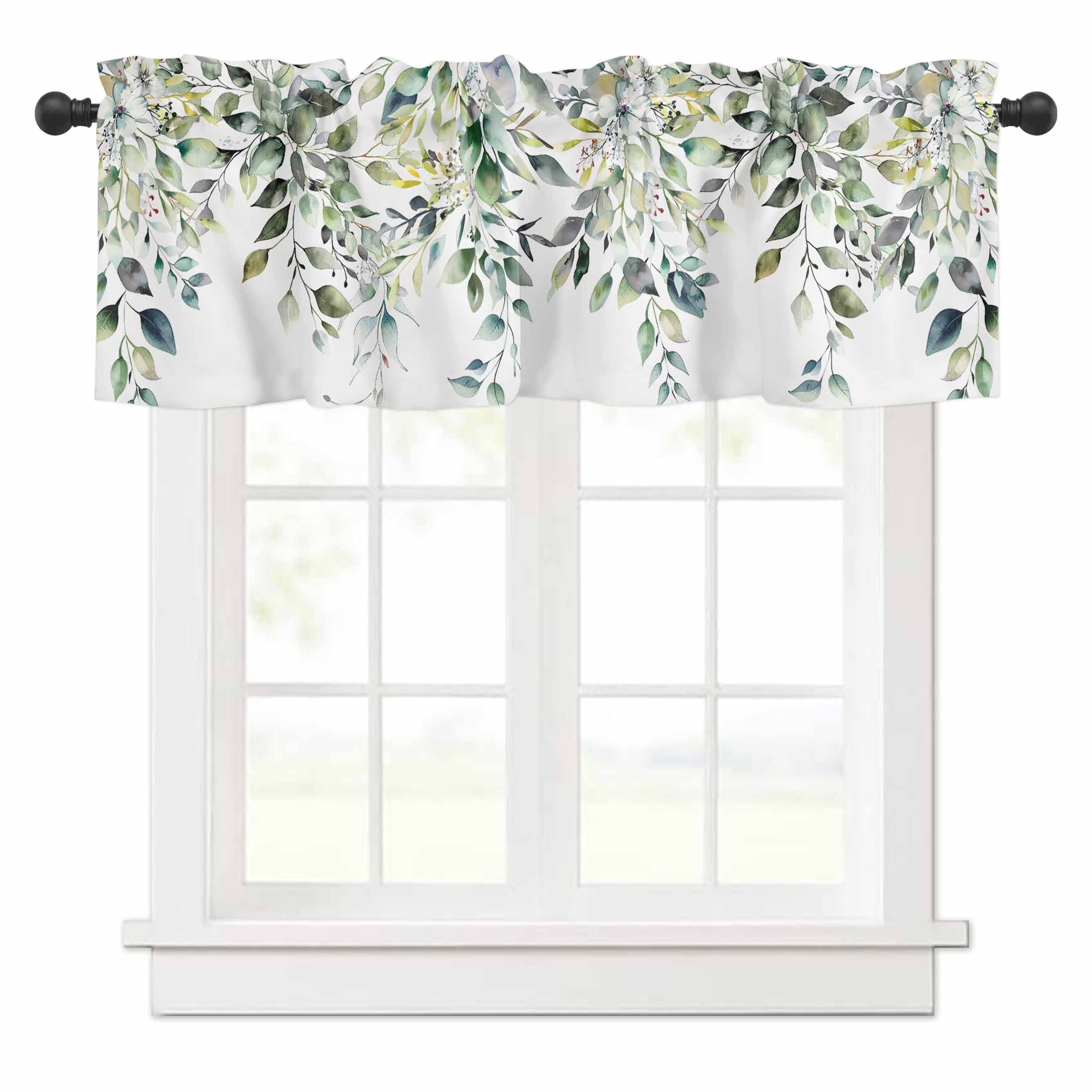Valances for Windows Sage Green Farm Eucalyptus Leaves Flowers Valance ...