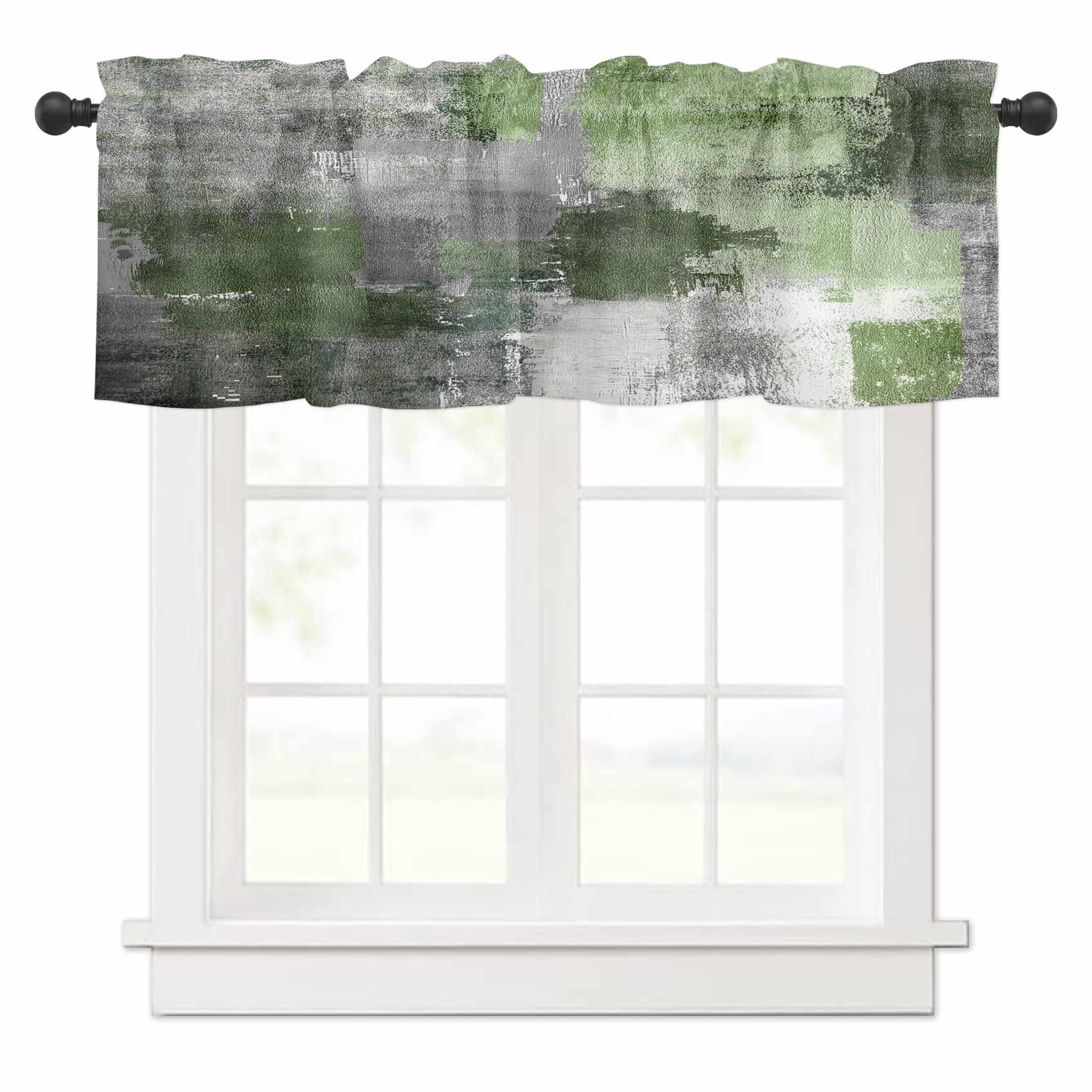 Valances for Windows Sage Green Gray Block Window Valances Rod Pocket ...