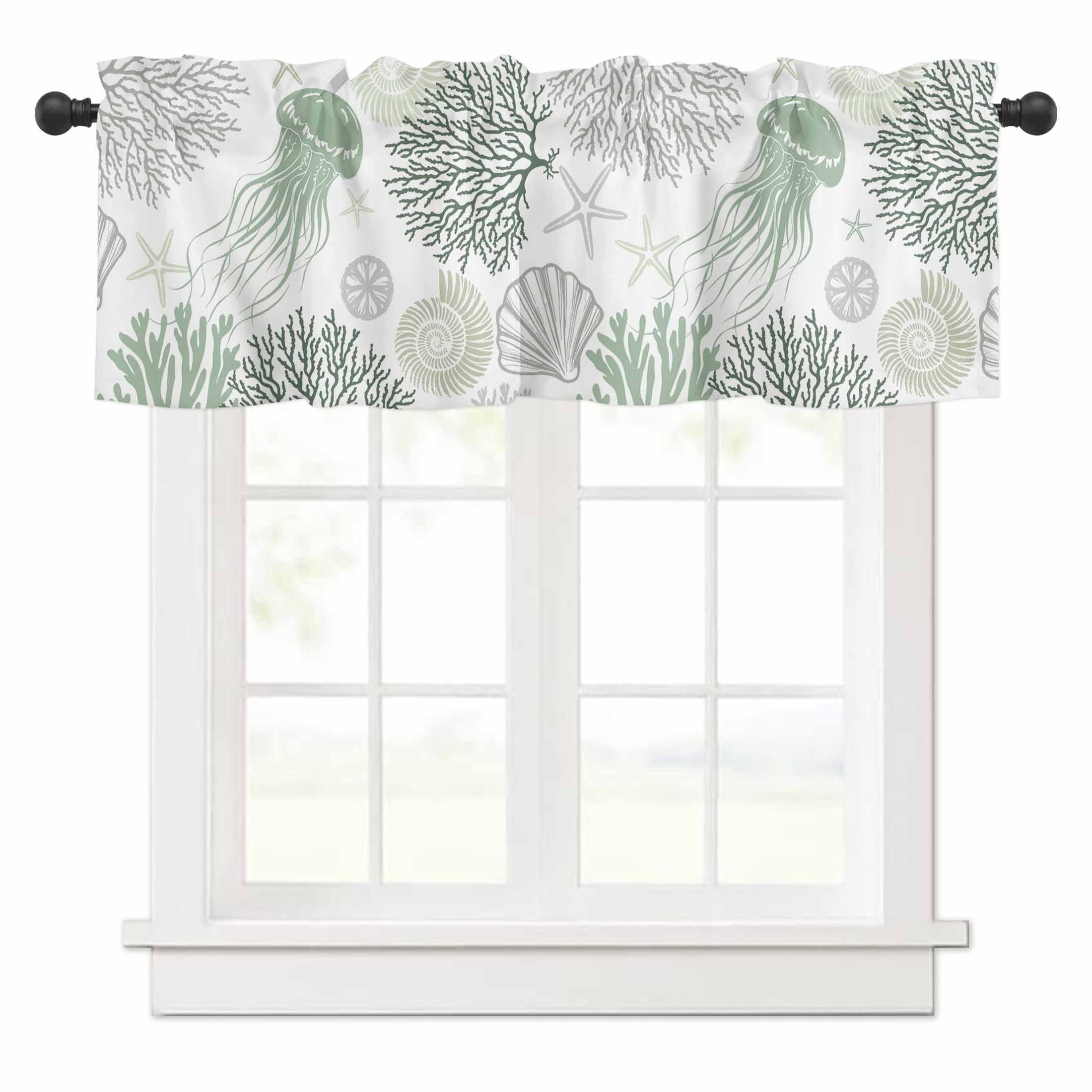 Valances for Windows Sage Green Jellyfish Window Valances Rod Pocket ...