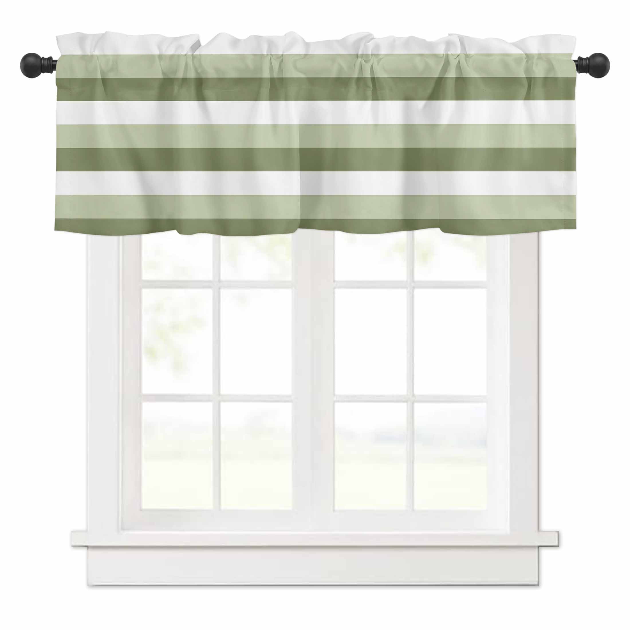 Valances for Windows Sage Green and White Striped Geometric Valance Rod ...