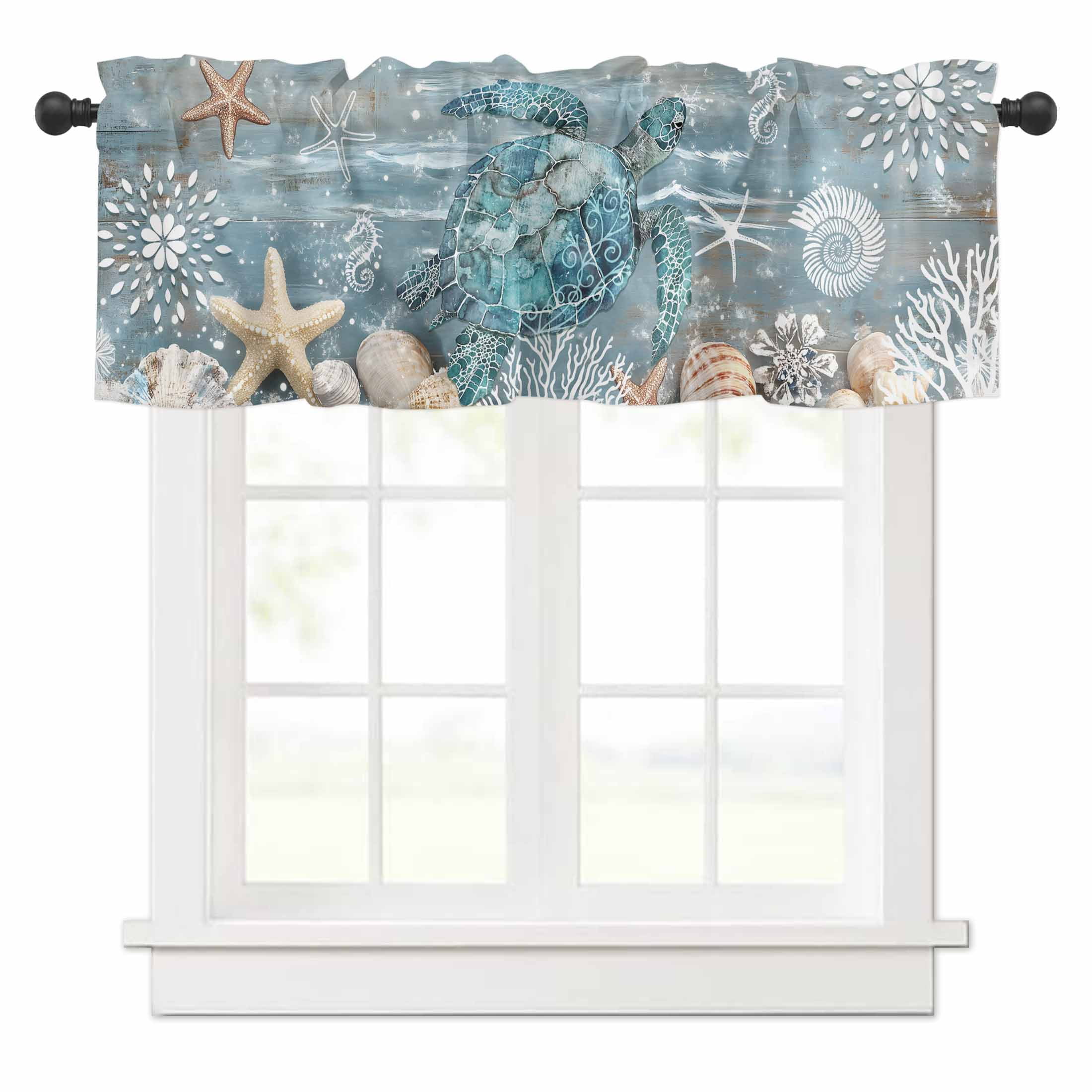 Valances for Windows Sea Turtle Coral Starfish Coral Vintage Valance ...