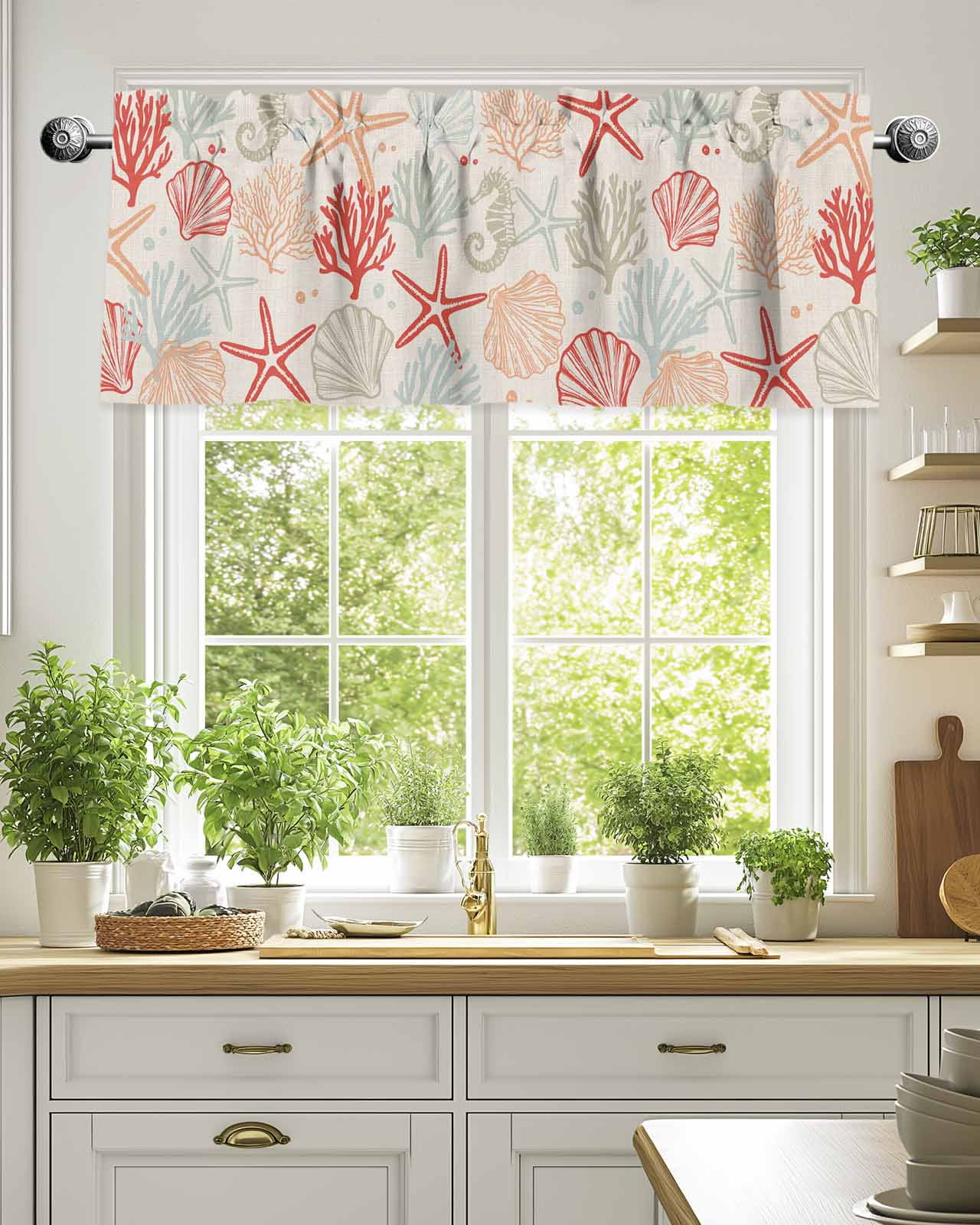 Valances for Windows Seahorse Marine Creature Ocean Coral Valance Rod ...