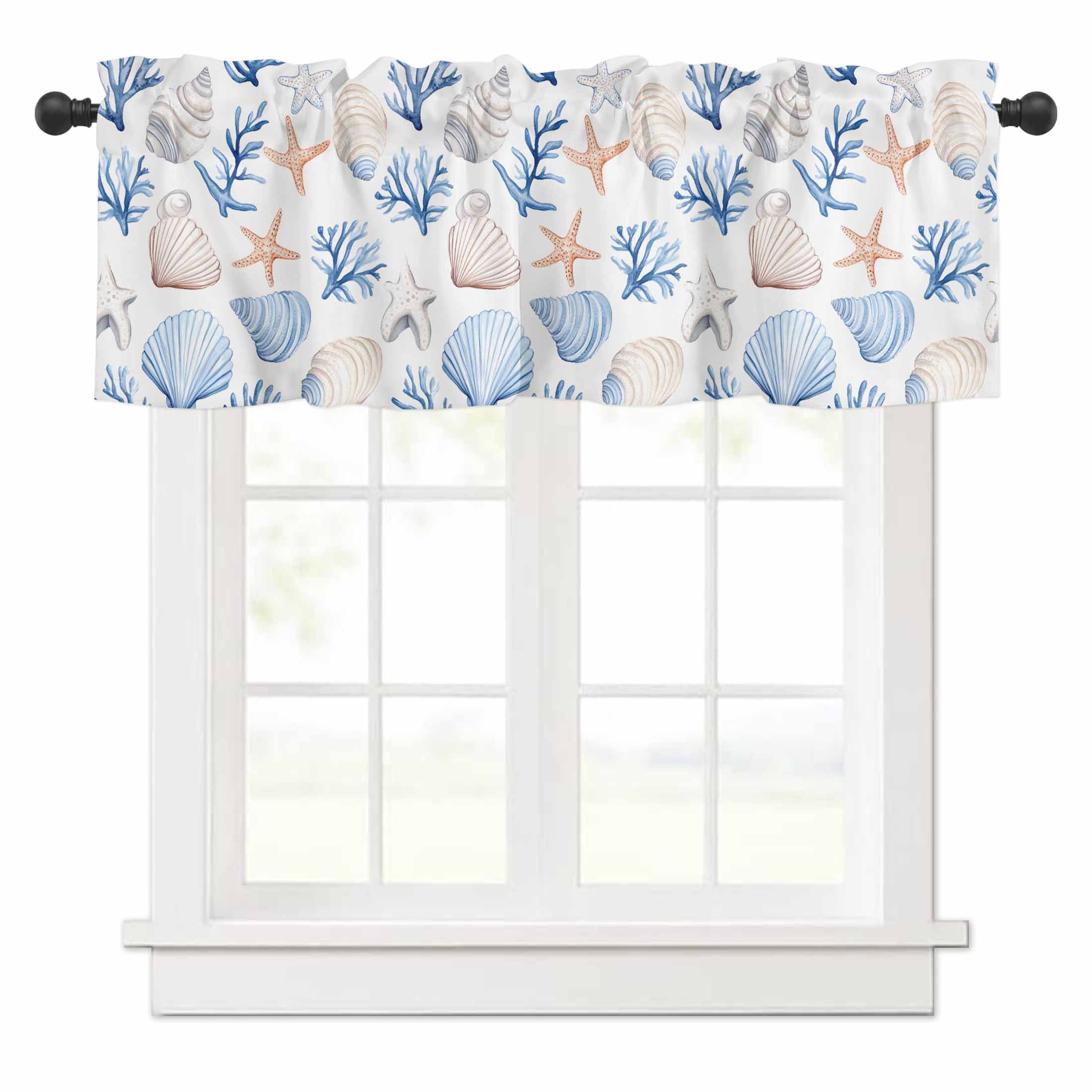 Valances for Windows Shell Coral Starfish Window Valances Rod Pocket ...