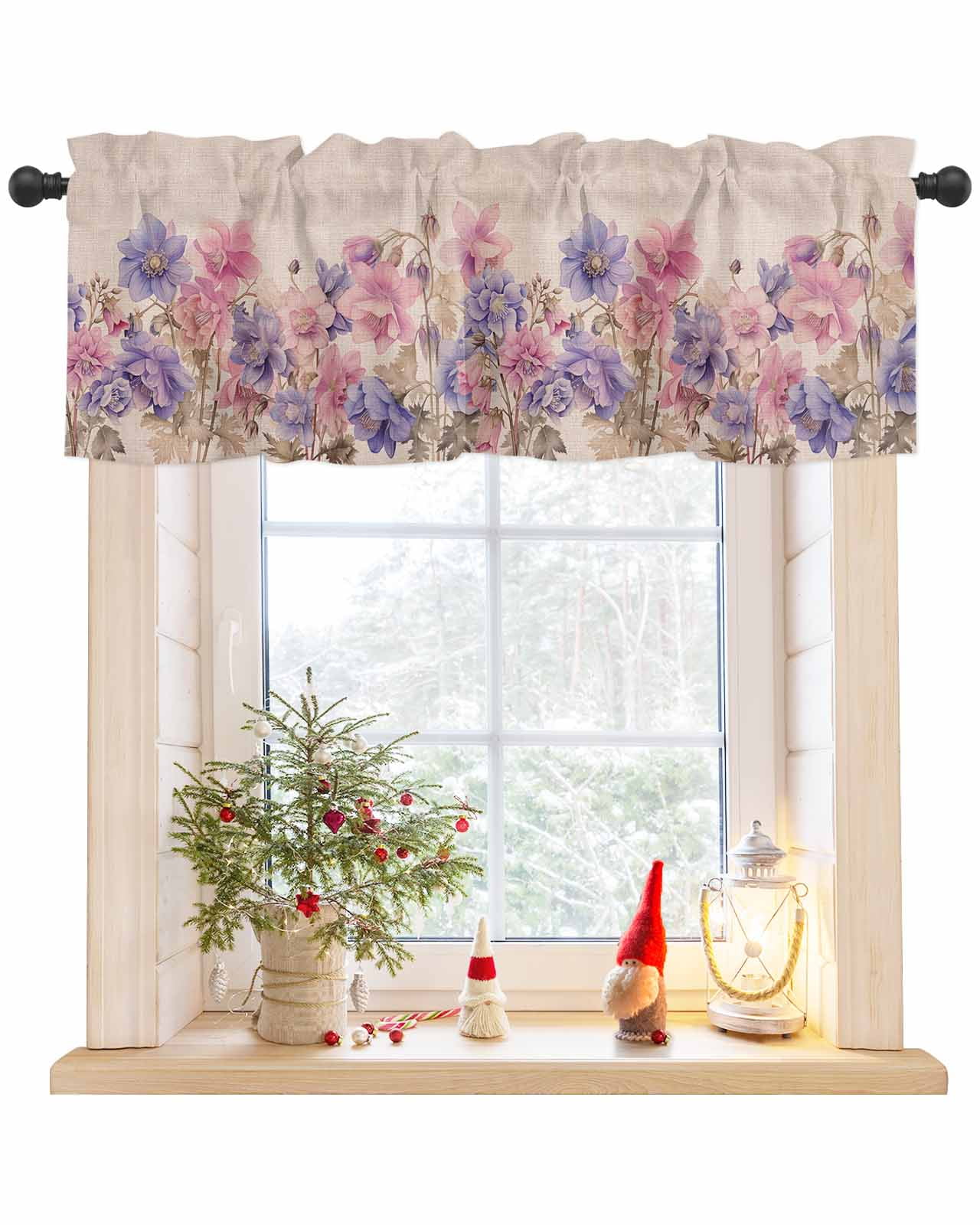 Valances for Windows, Spring Farmhouse Style Plant Pink Purple Flowers ...