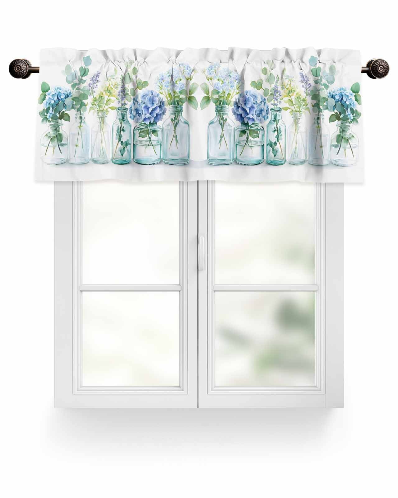 Valances for Windows Spring Floral Retro Hydrangea Flower Leaf Bottle ...