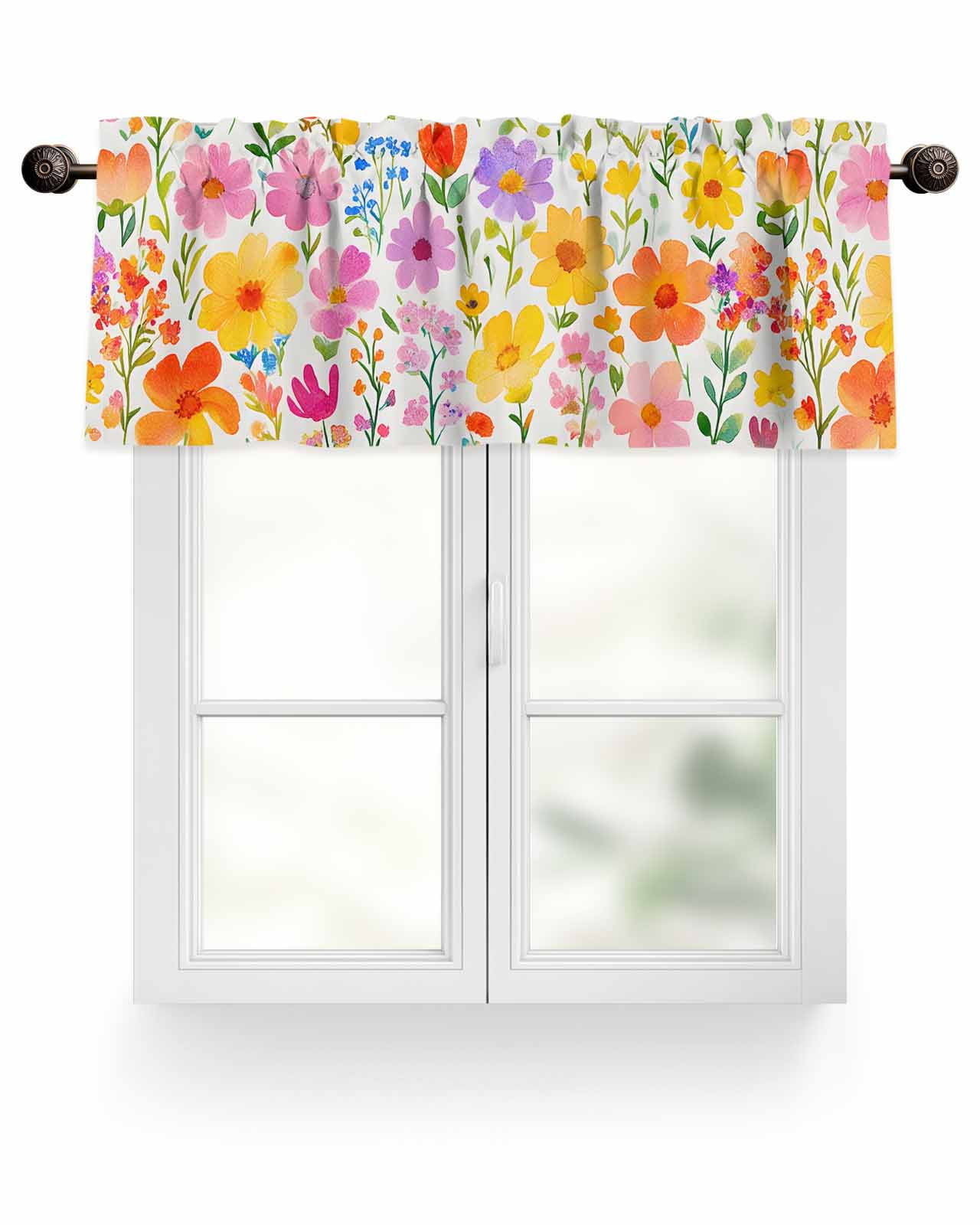Valances for Windows Spring Floral Watercolor Flower Colorful Floral ...