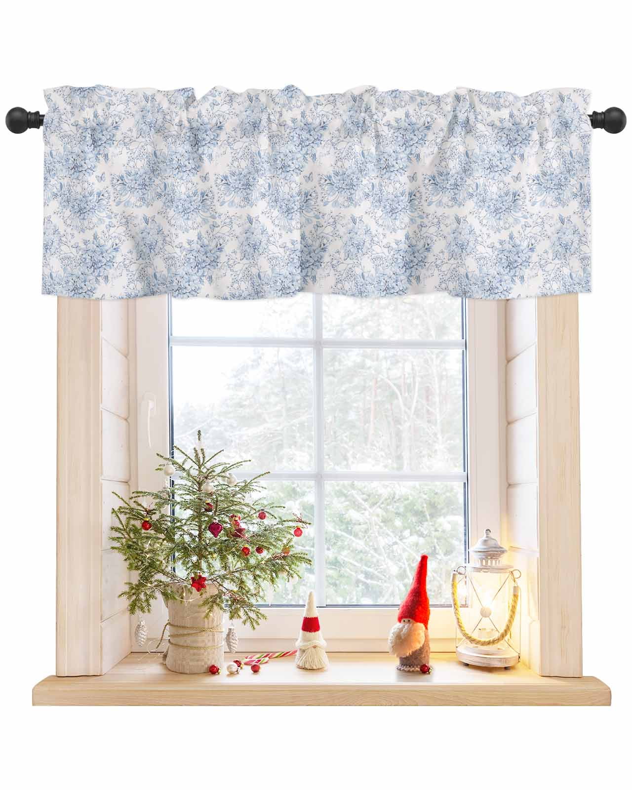 Valances for Windows, Spring Rustic Hand Drawn Blue Hydrangea Rod ...