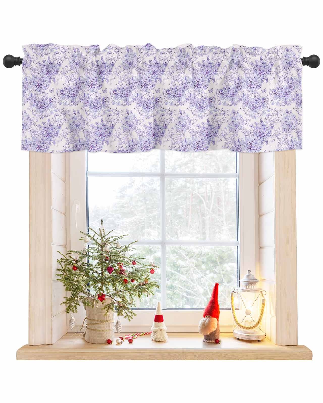 Valances for Windows, Spring Rustic Hand Drawn Purple Hydrangea Rod ...