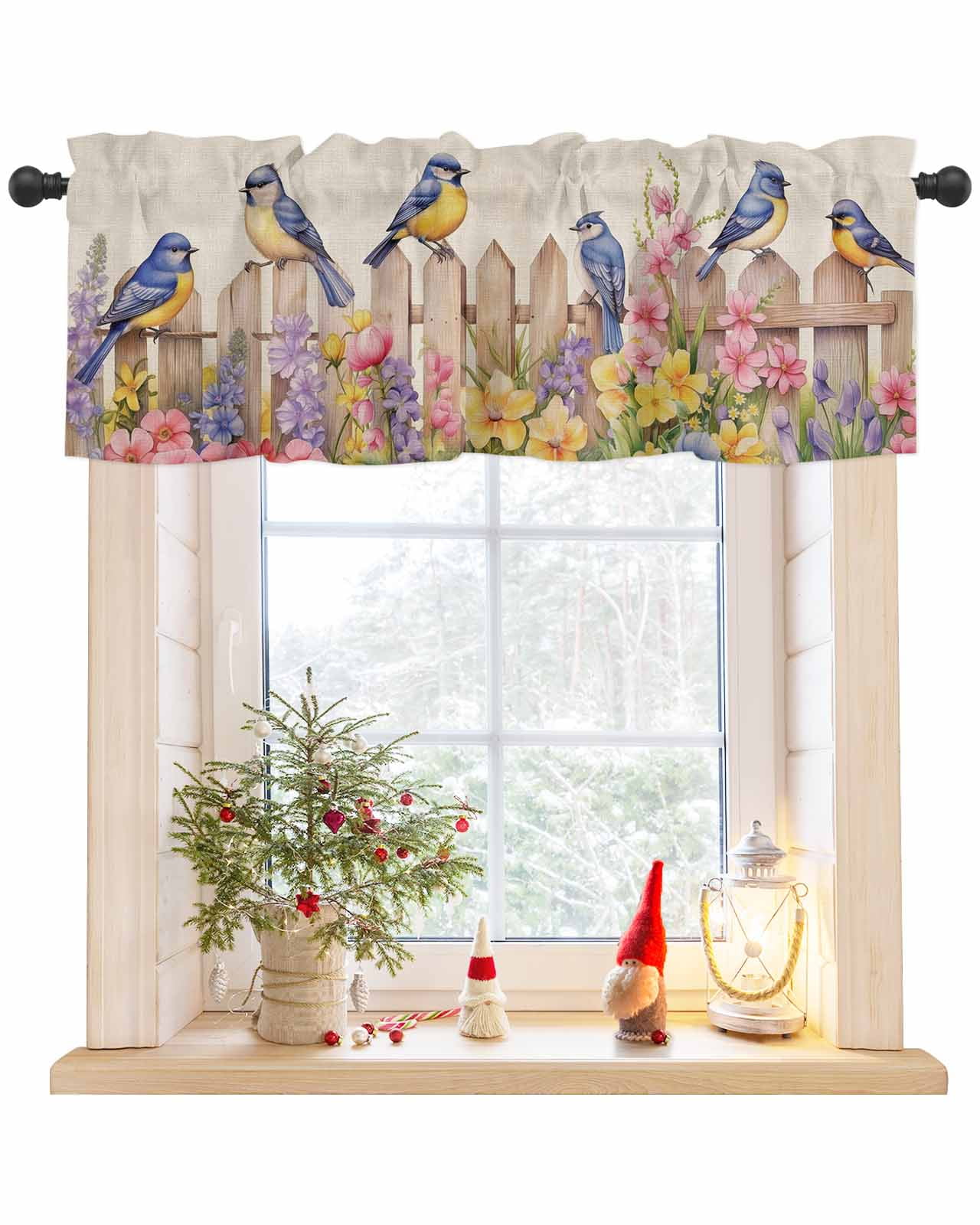 Valances for Windows, Spring Summer Rural Farmhouse Birds Flowers Rod ...