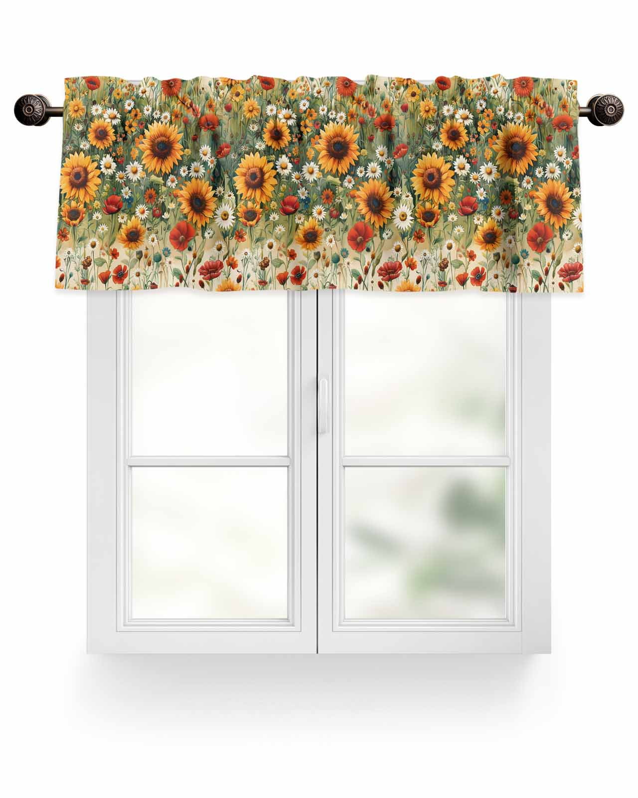 Valances for Windows Spring Sunflower Red Poppy White Daisy Blossoming ...
